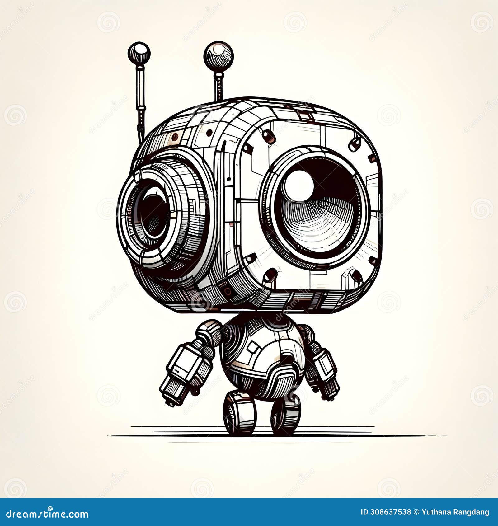 Minimal Drawing of a Cute Sci-fi Robot Design. Stock Illustration ...