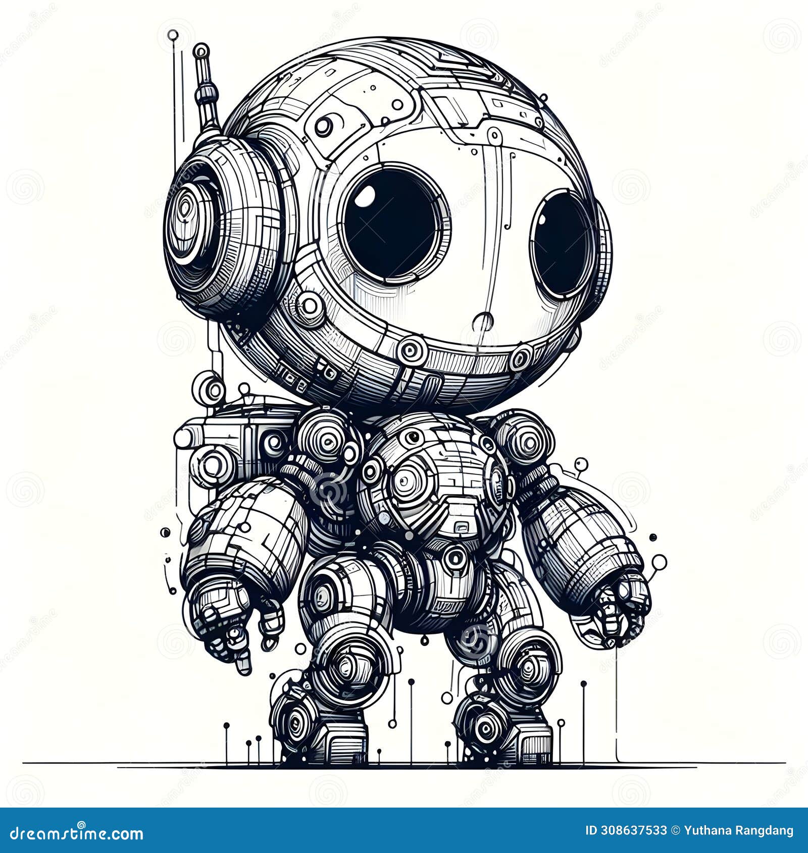 Minimal Drawing of a Cute Sci-fi Robot Design. Stock Illustration ...