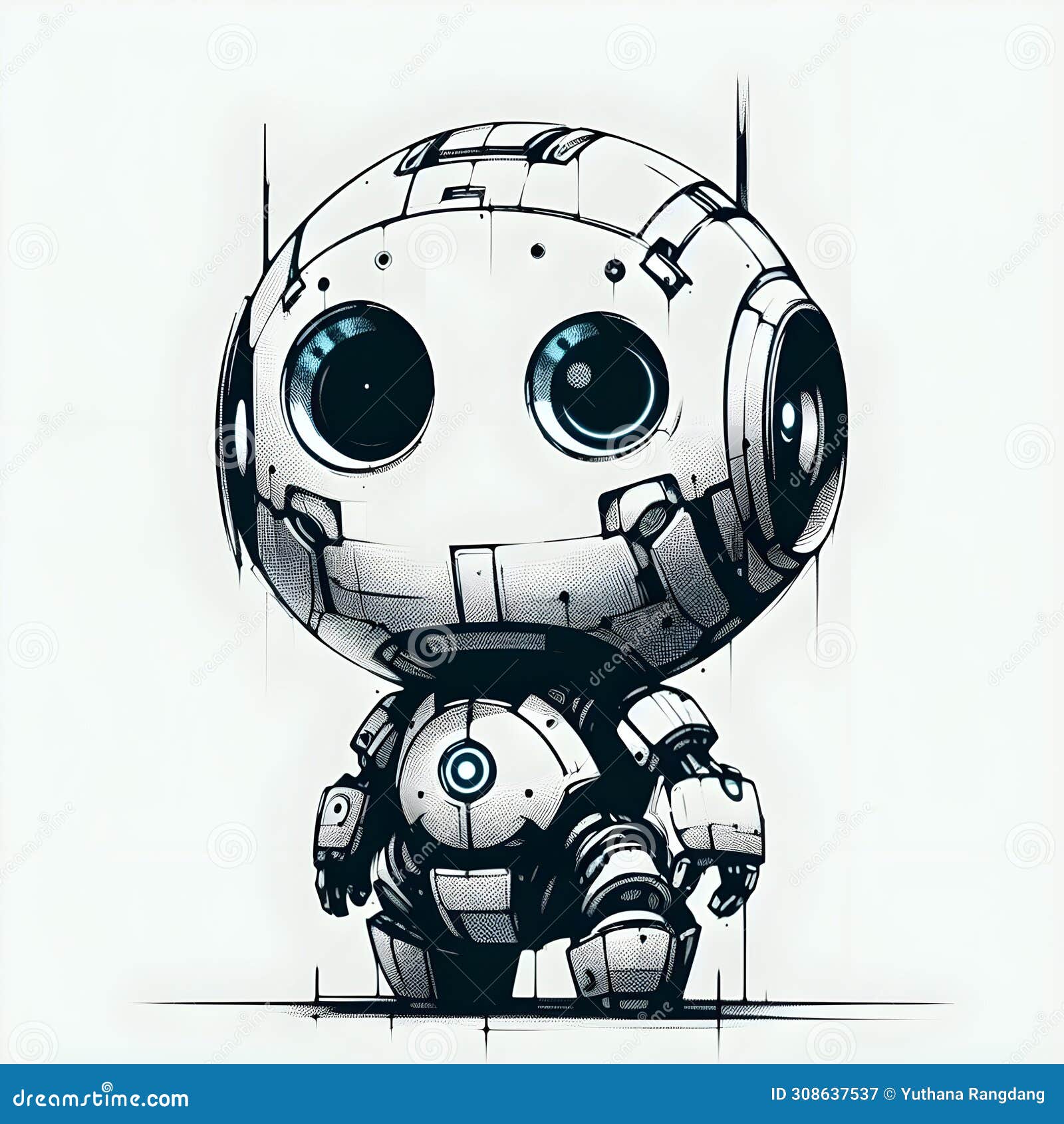 Minimal Drawing of a Cute Sci-fi Robot Design. Stock Illustration ...