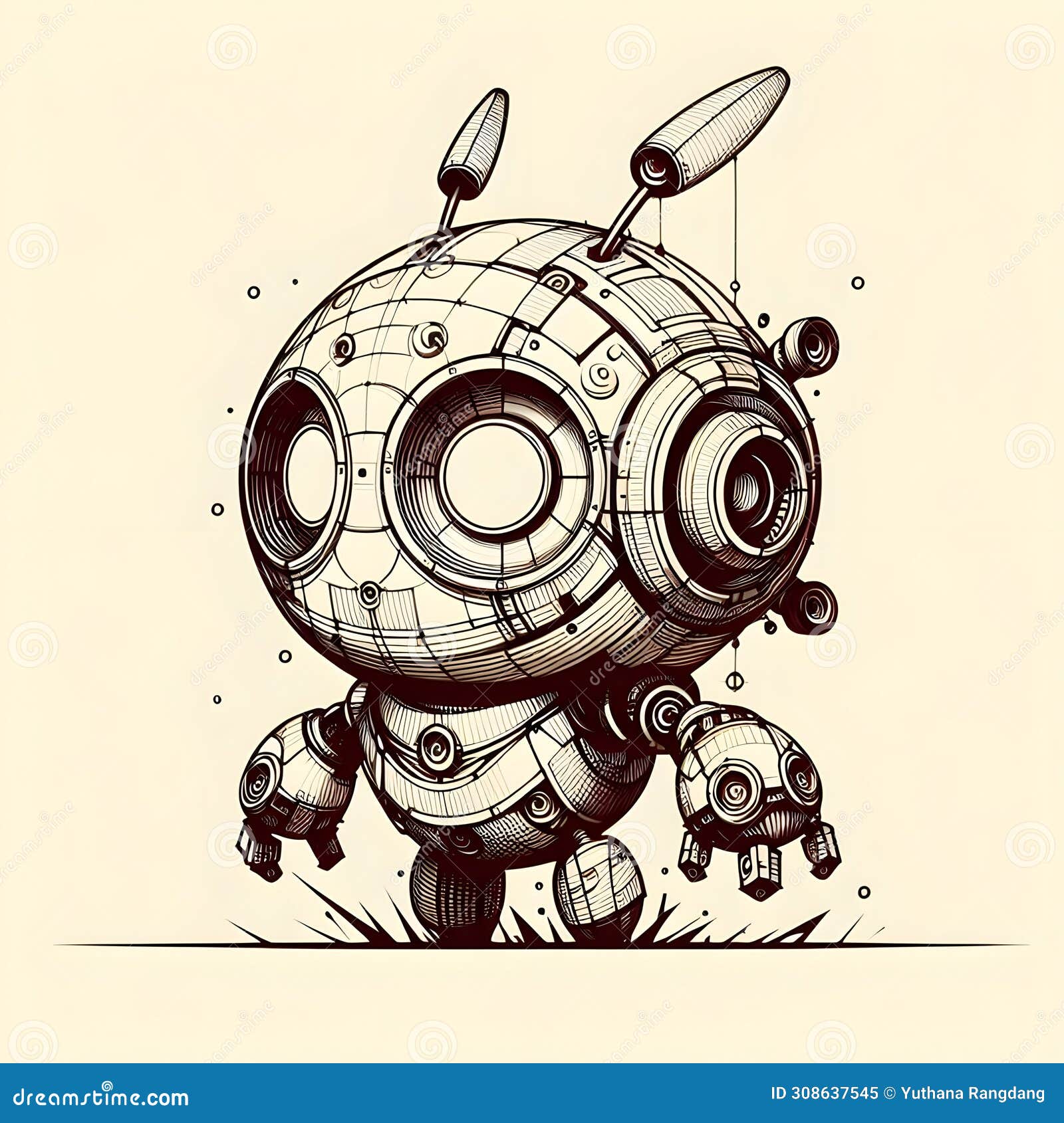 Minimal Drawing of a Cute Sci-fi Robot Design. Stock Illustration - Illustration of machine ...