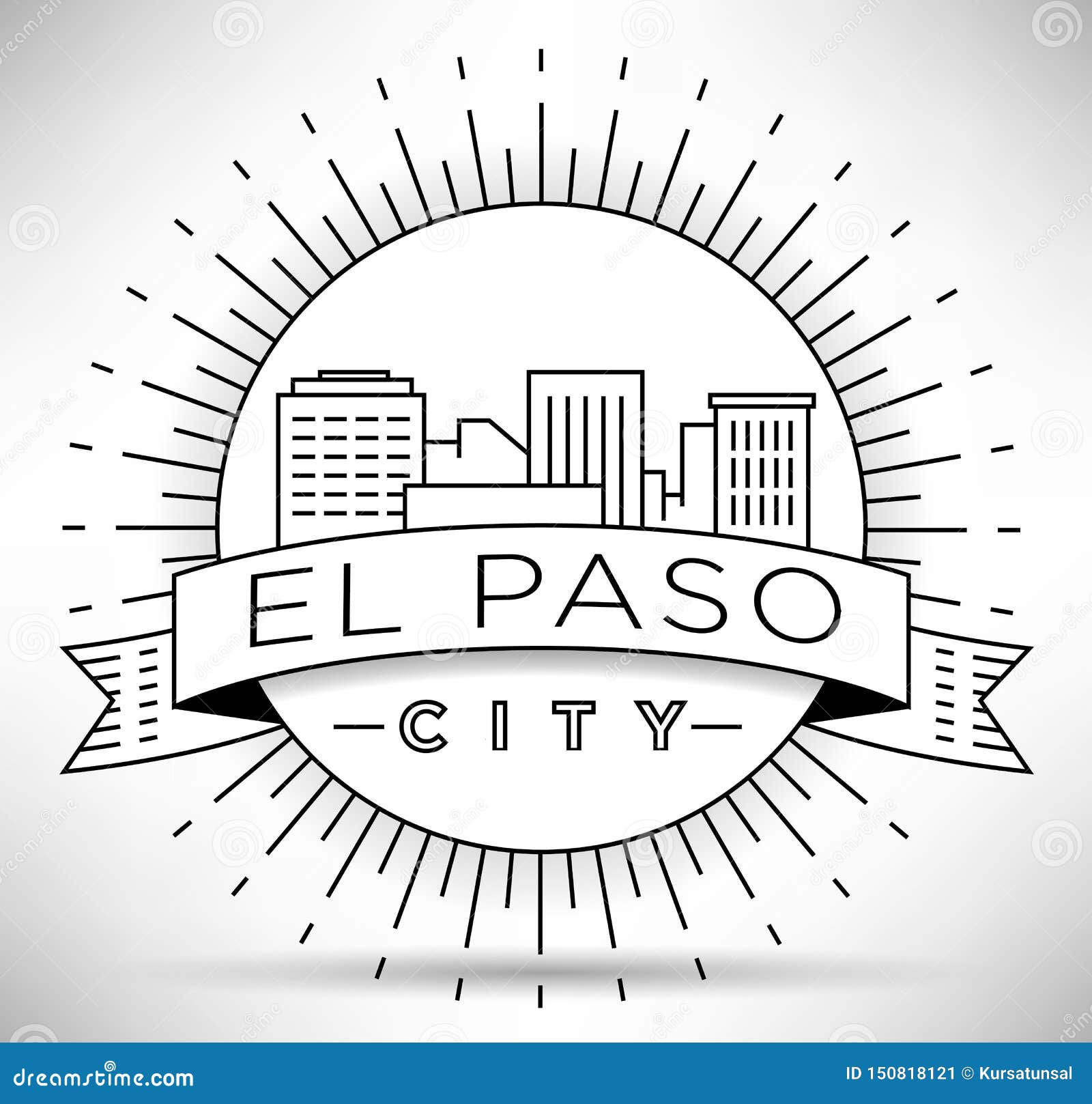 Minimal El Paso Linear City Skyline With Typographic Design Vector ...