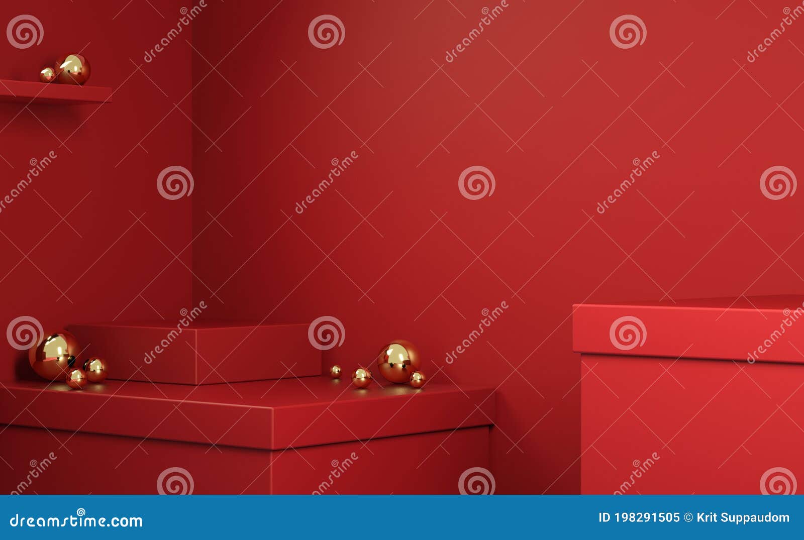 Minimal Empty Geometry Abstract Primitive Platform Shape Red Box with ...