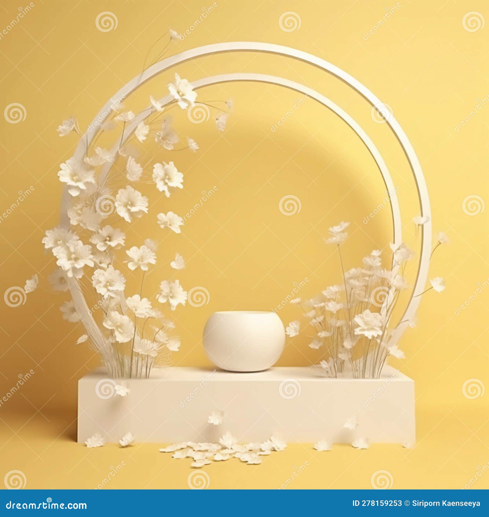 Minimal Fashion Stage: White Podium with White Flowers and Elegant ... Minimal Fashion Stage: White Podium with White Flowers and Elegant ...