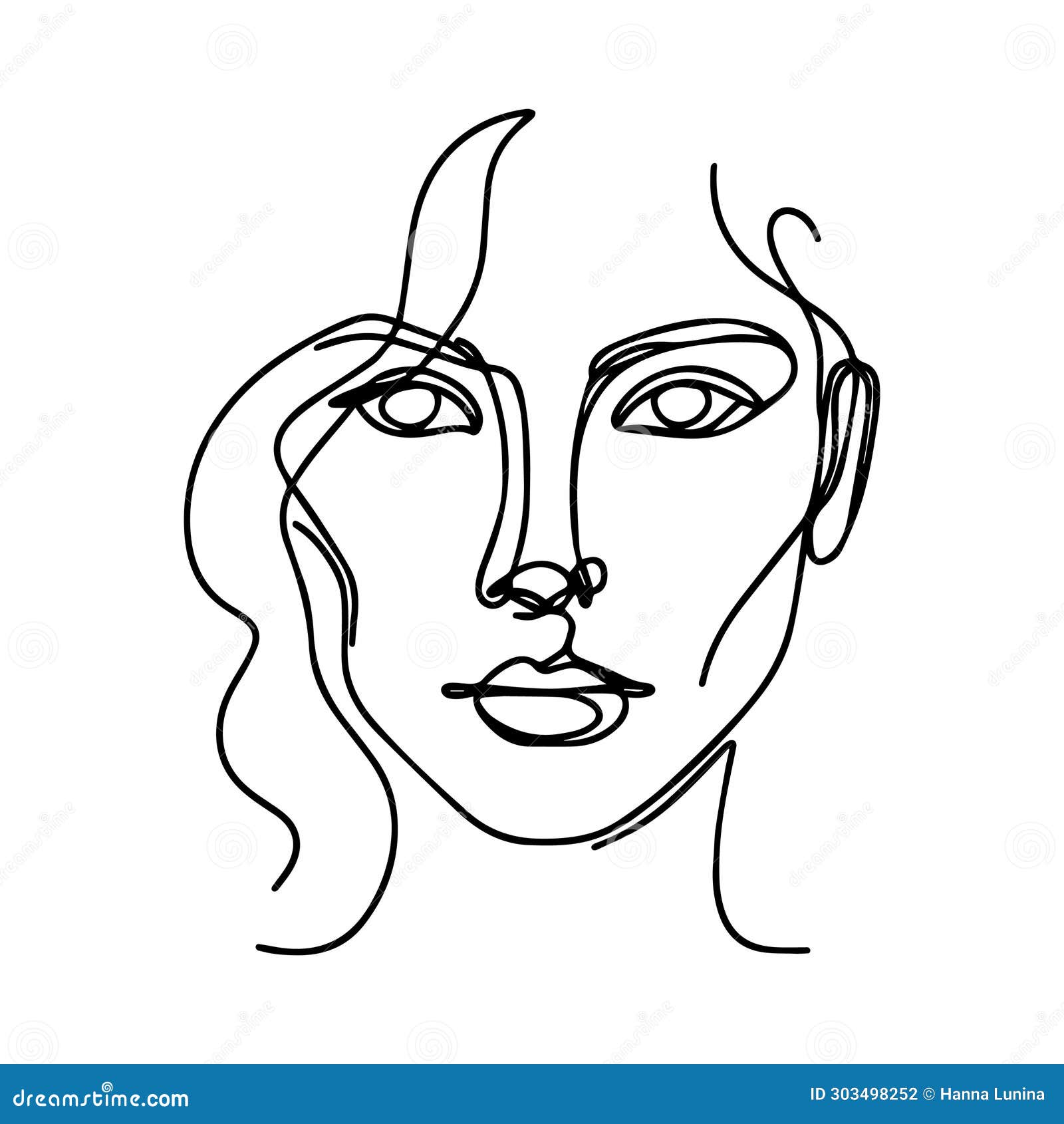 Minimal Female Face on a White Background. One Line Drawing Style Stock ...