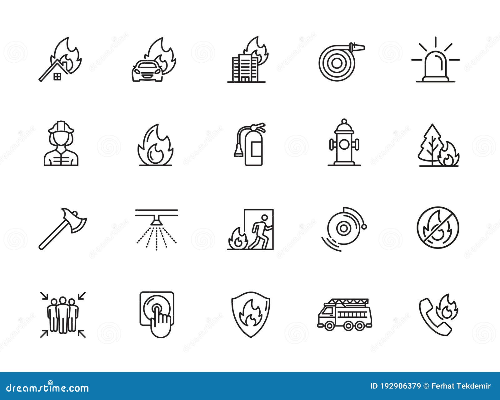 Minimal Firefighting Line Icon Set Stock Illustration - Illustration of ...