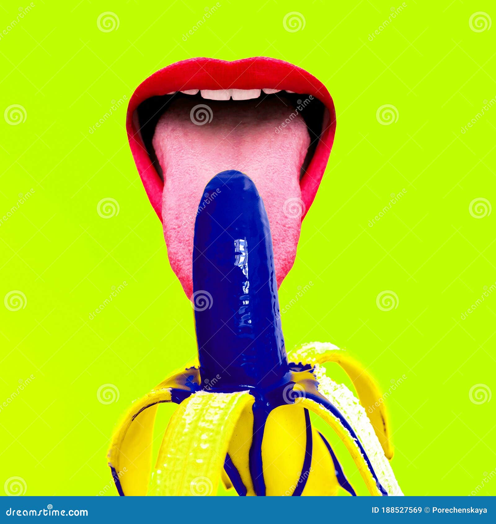 Contemporary Art Collage Sex Concept Mouth And Banana Stock Image