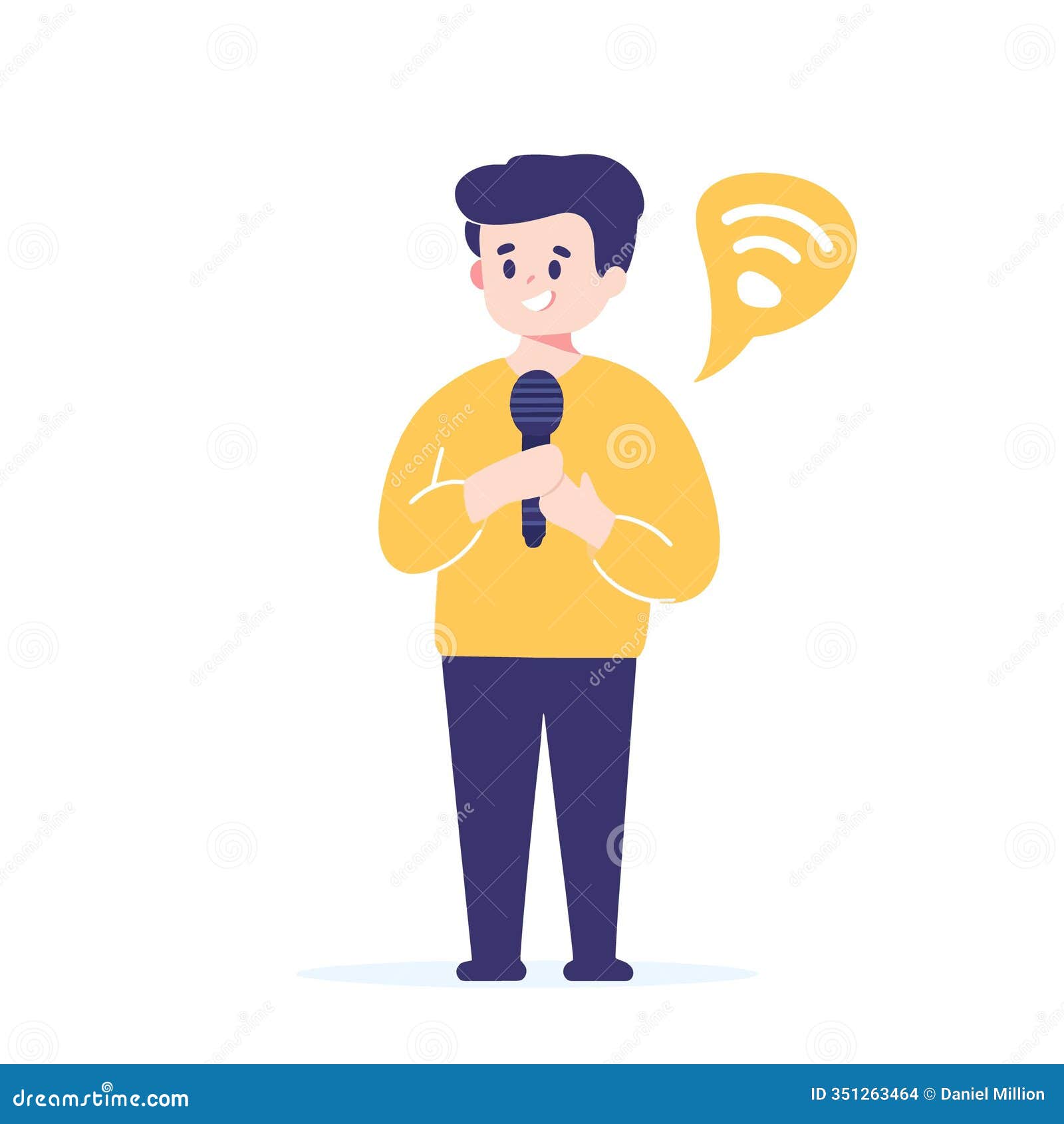 Minimal Flat Man Adjusting a Microphone Ready To Ask a Question Flat ...