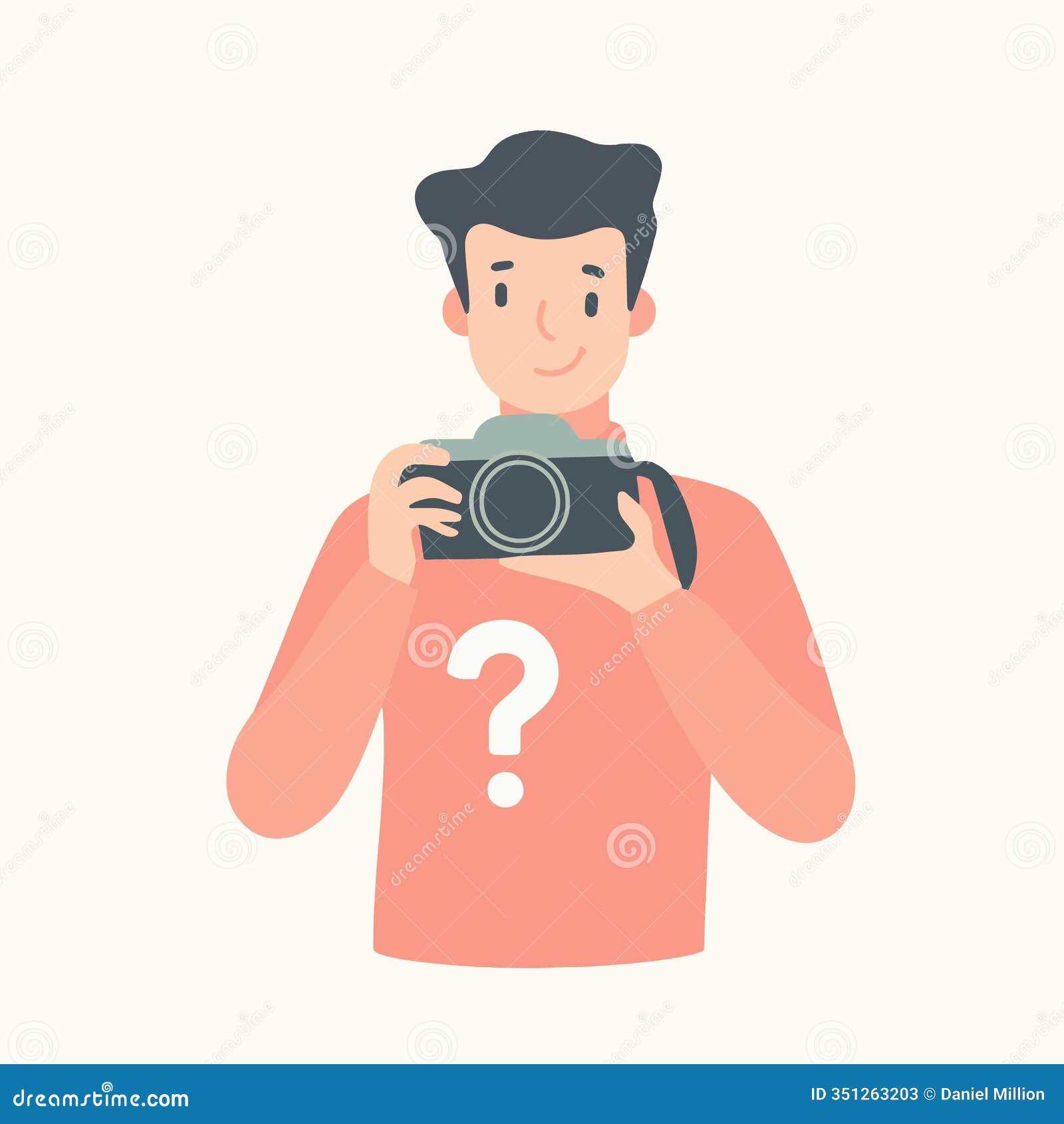 Minimal Flat Man Holding a Camera Zooming in on a Question Mark Flat ...