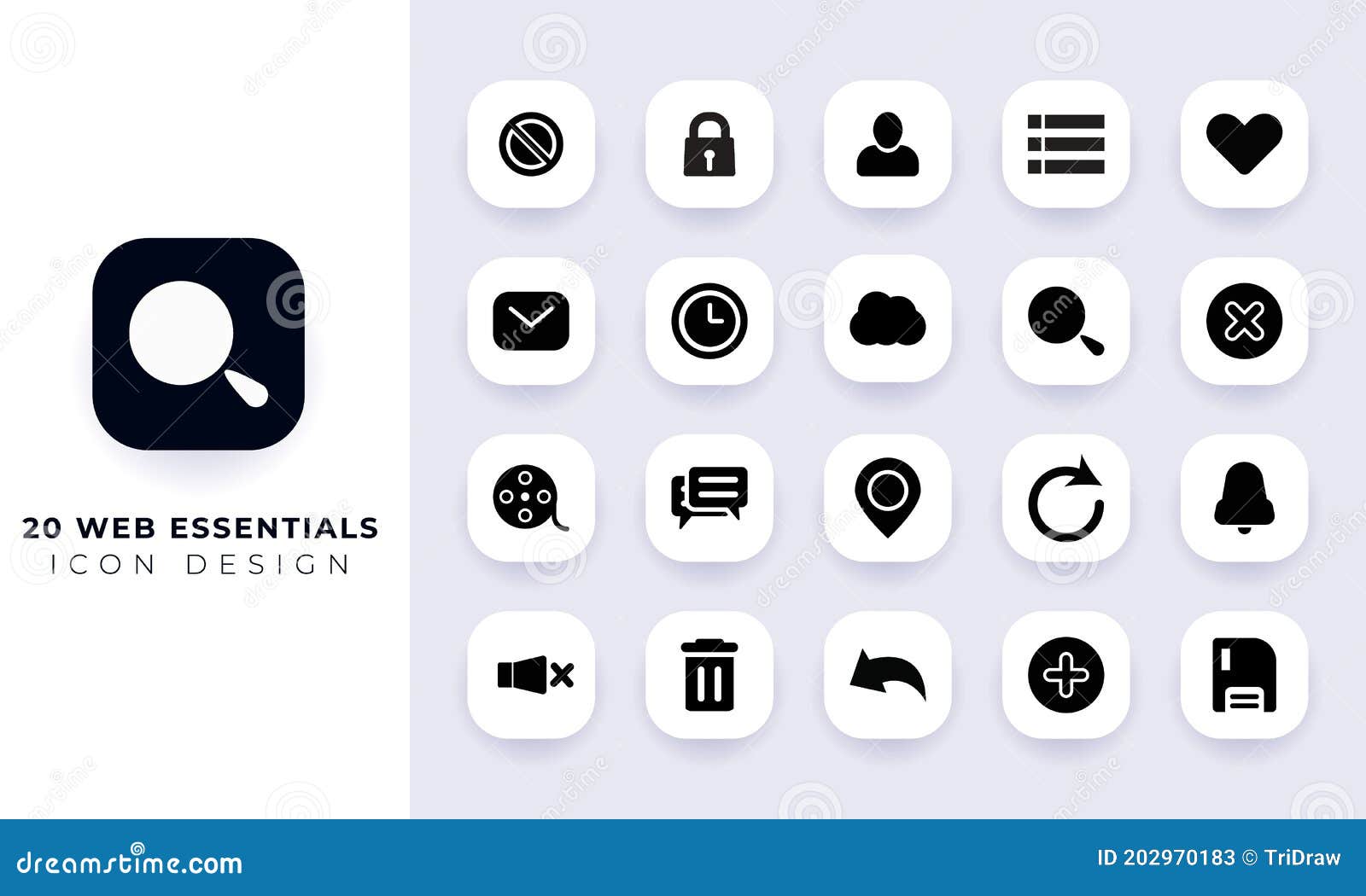 Minimal Flat Web Essentials Icon Pack Stock Illustration - Illustration ...