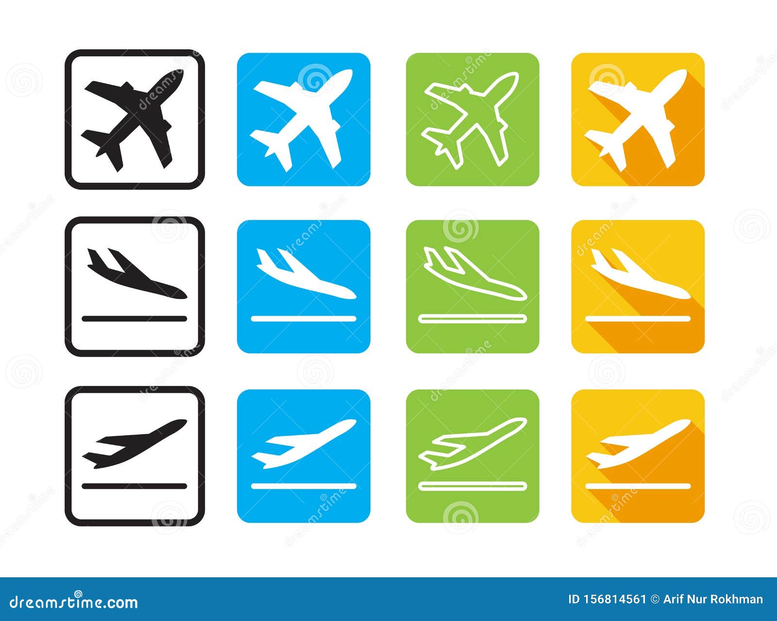 Minimal Flight Icon Sets with Take Off and Landing Plane Vector Stock ...
