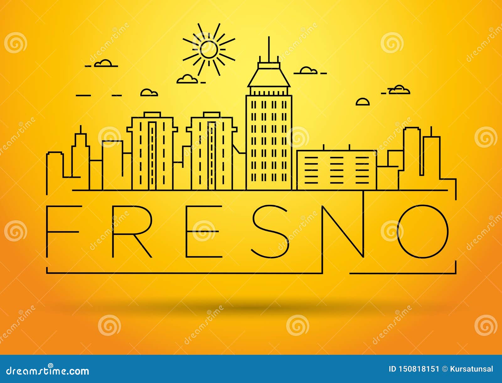 Minimal Fresno Linear City Skyline with Typographic Design Stock ...