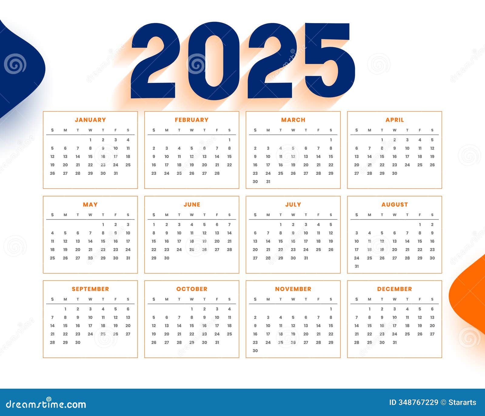 Minimal 2025 Full Page Calendar Template Design Stock Illustration ...