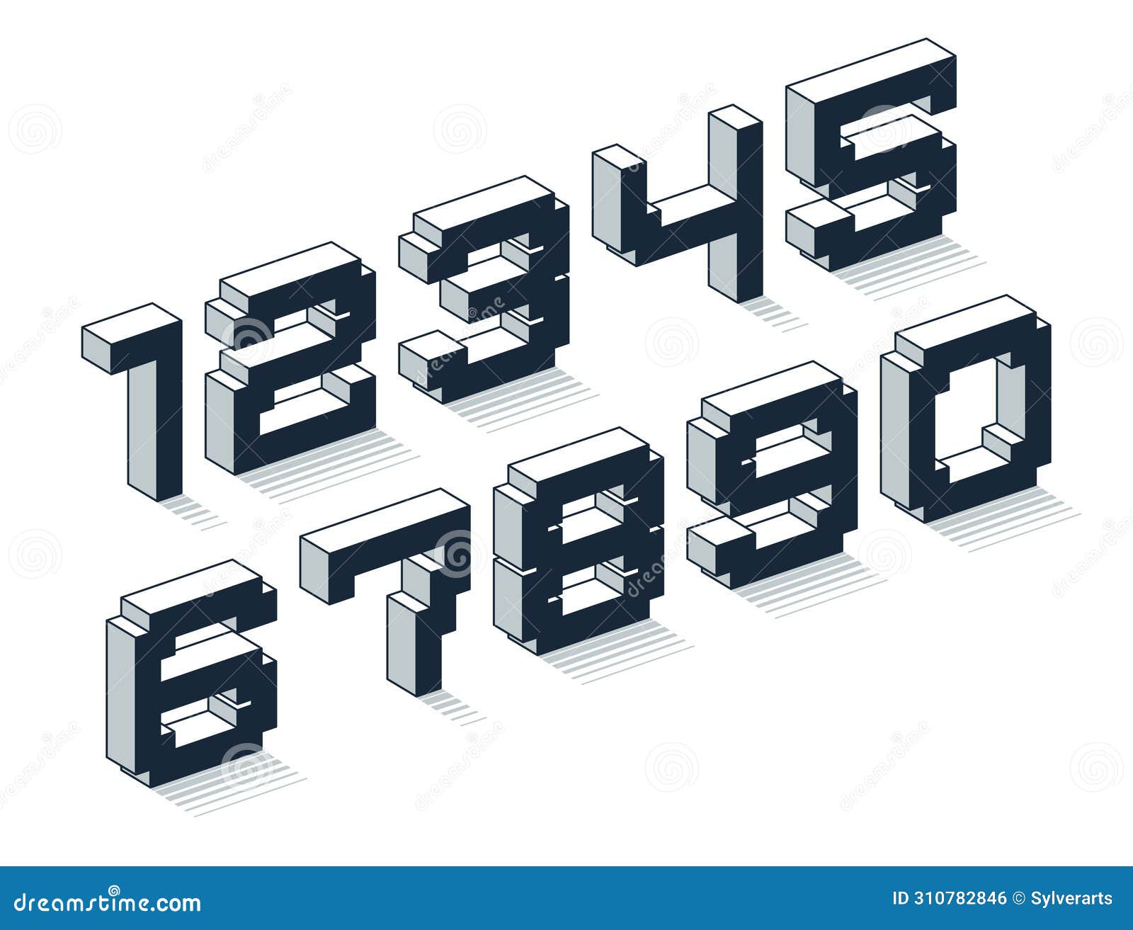 Minimal Geometric Cyberpunk 3D Numbers, Vector Dimensional Numerals in ...