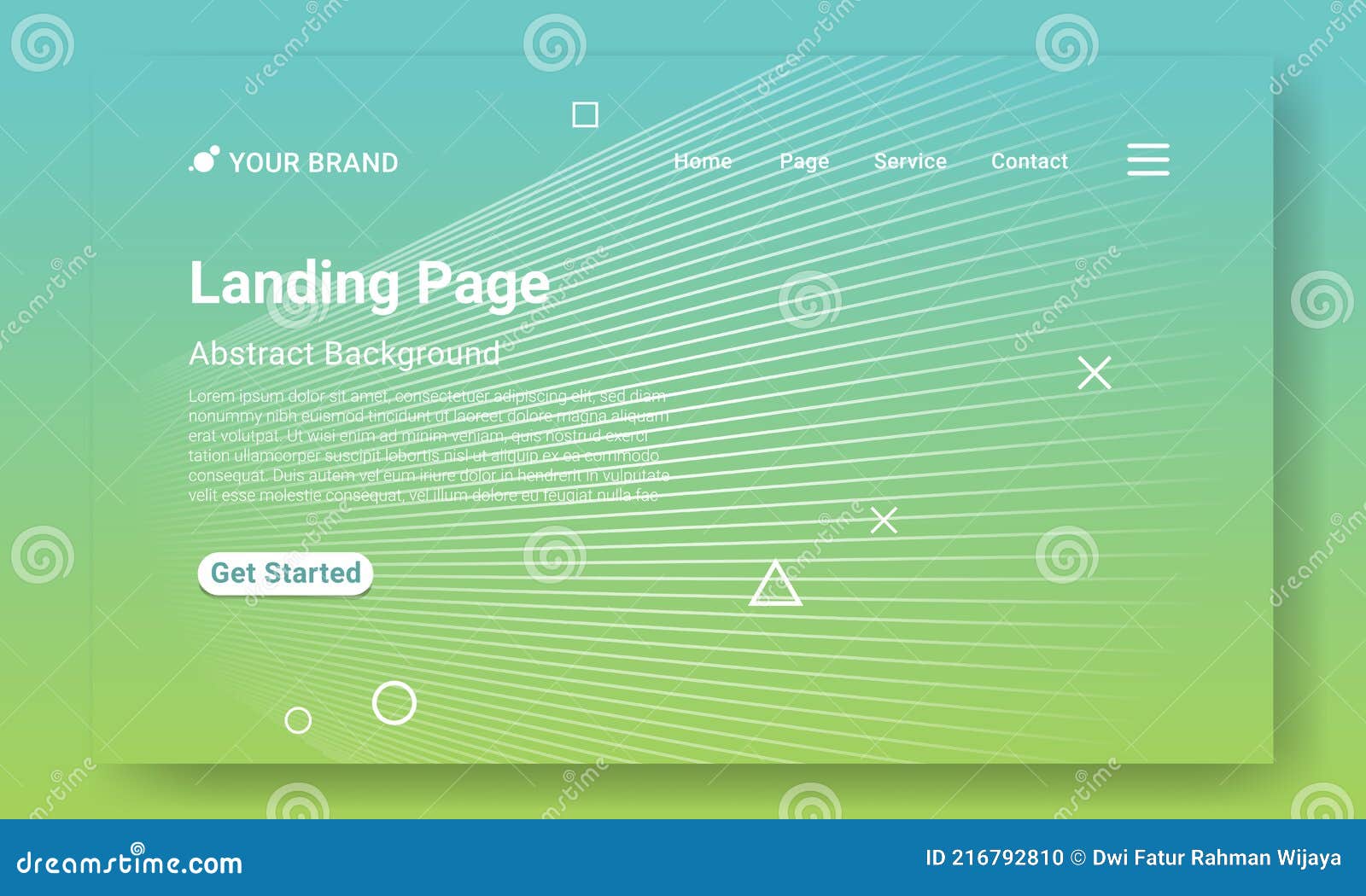 Minimal Geometric Landing Page Website Template Vector. Minimal Green ...