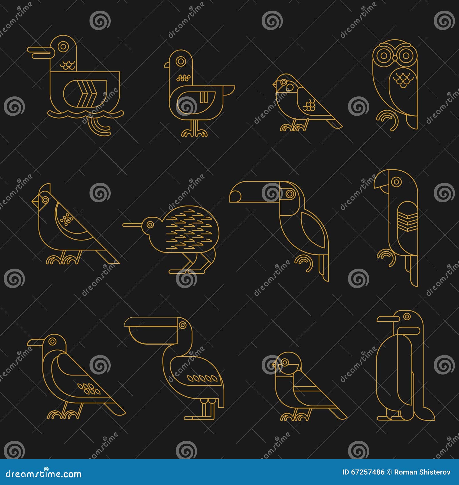 Minimal Geometric Line Birds Icon Set Stock Vector - Illustration of ...