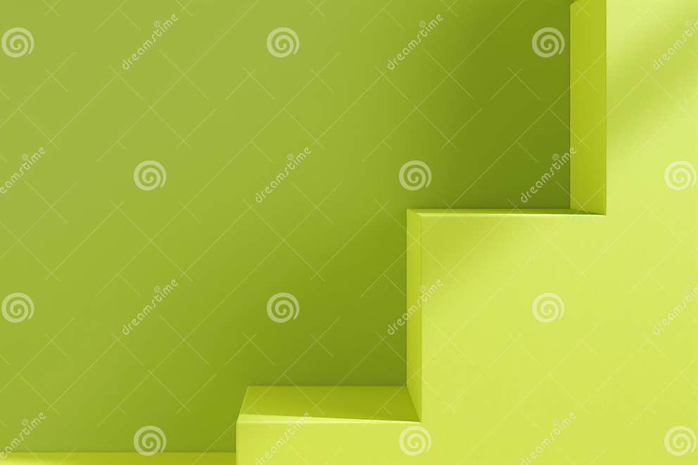 Minimal Green Studio Background Featuring Two Empty Rectangular Podiums ...