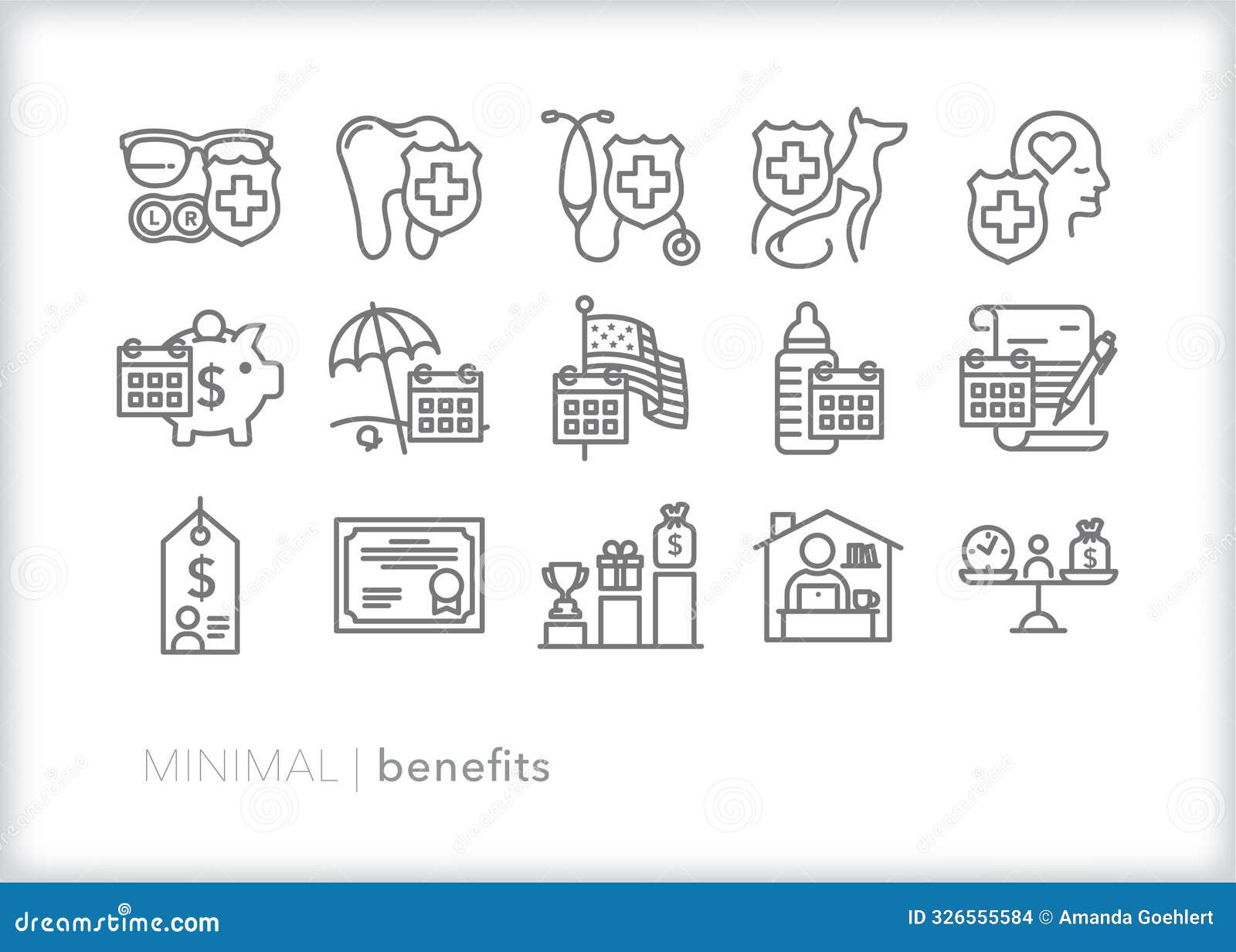 Employee Benefits Outline Icon Set Stock Vector - Illustration of ...