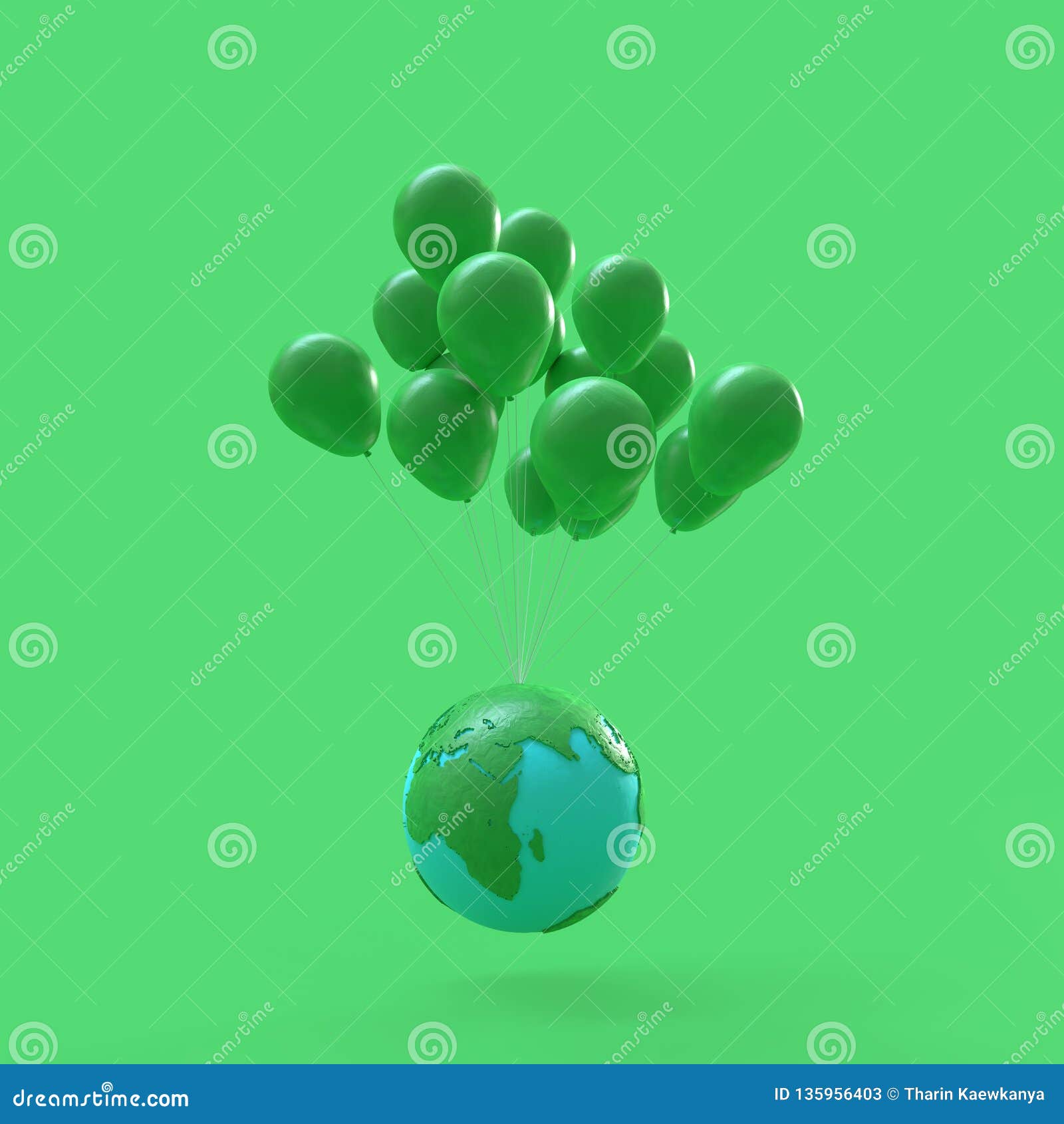 Minimal Idea Concept. Floating Earth with Green Balloons Stock ...