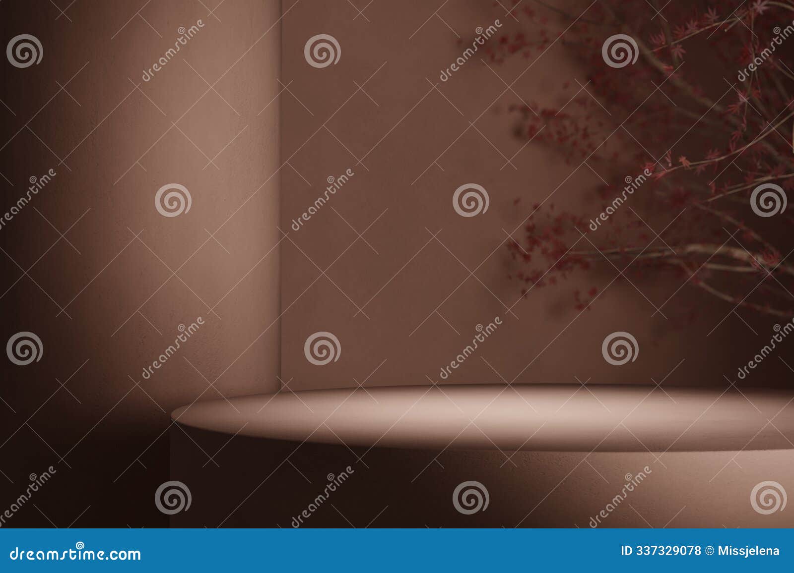 Minimal Interior Studio Scene with Spotlight on Round Table and Red ...