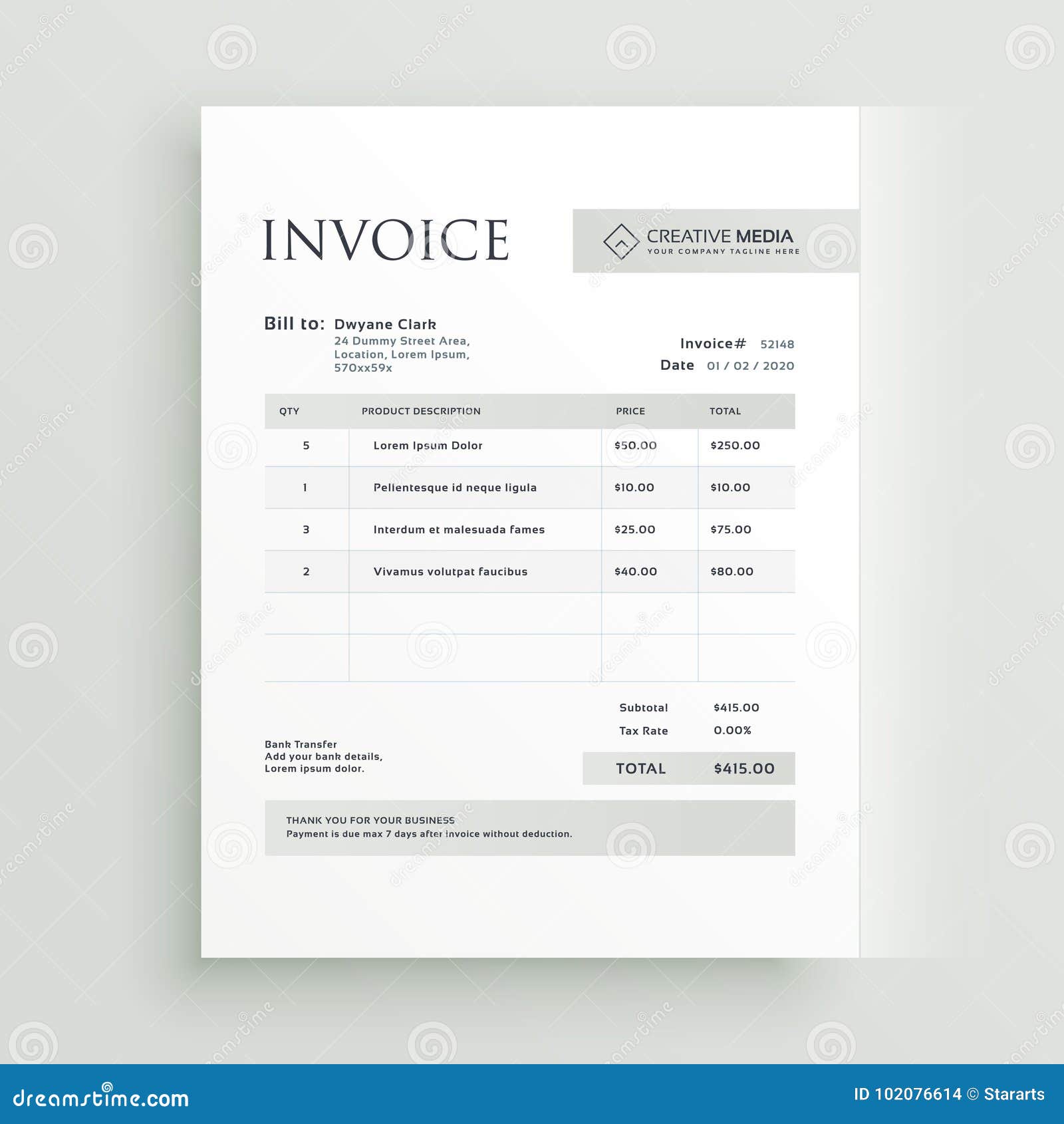 Minimal Invoice Form Template Design Stock Vector - Illustration of ...