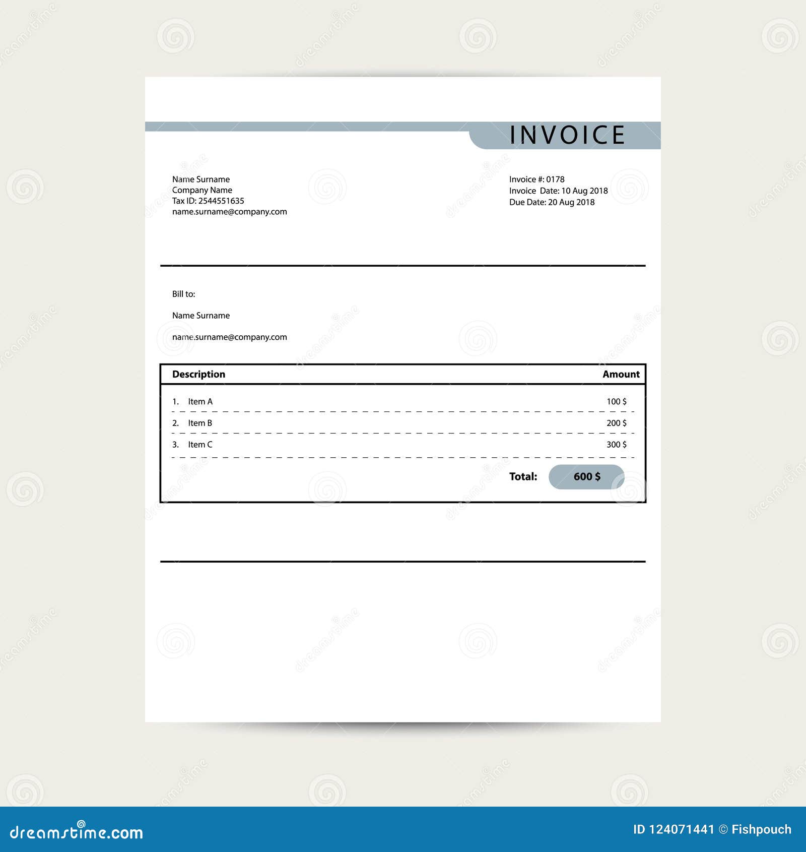 Minimal Invoice Template Vector. Bill Finance Document Sample Design ...