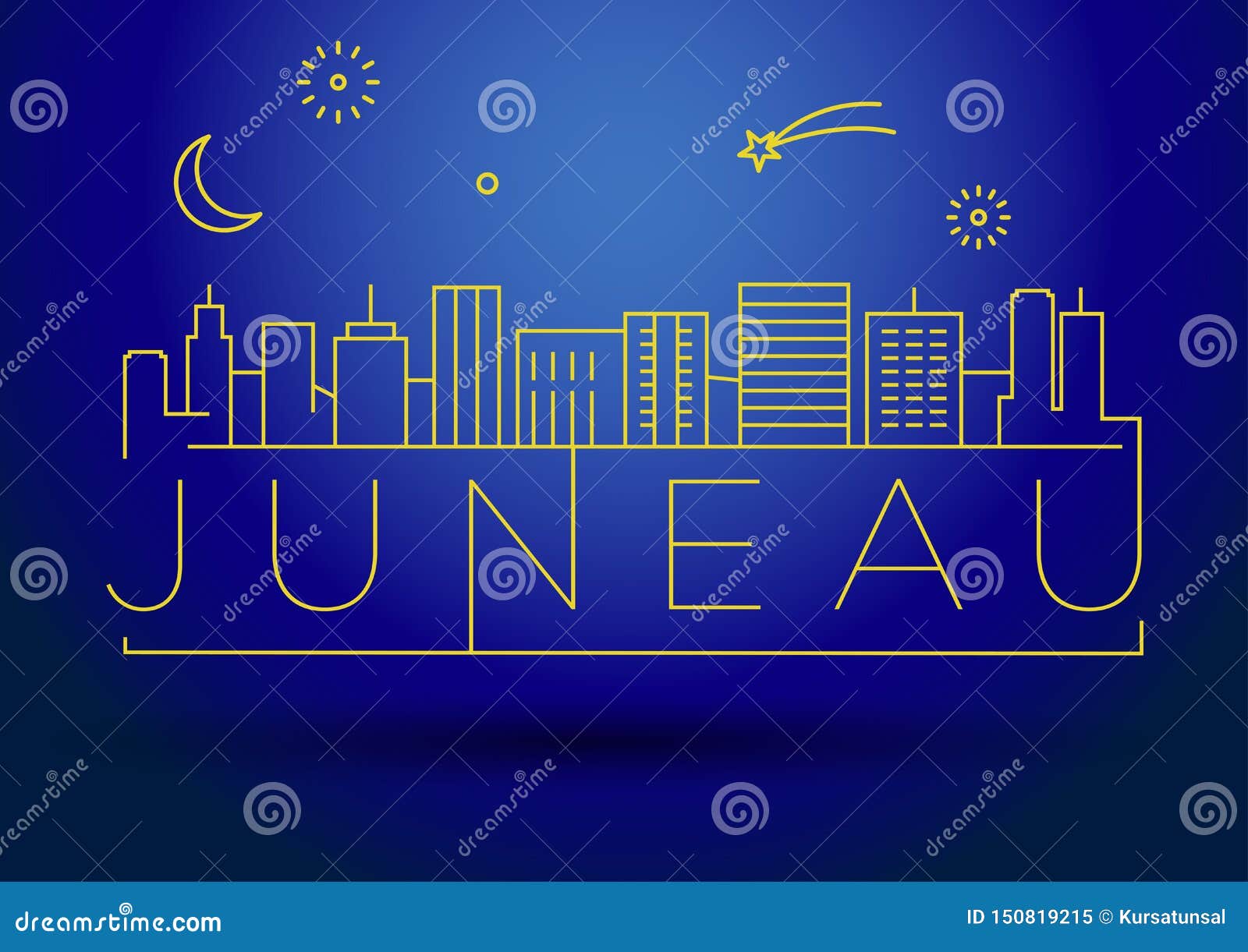 Minimal Juneau Linear City Skyline with Typographic Design Stock Vector ...