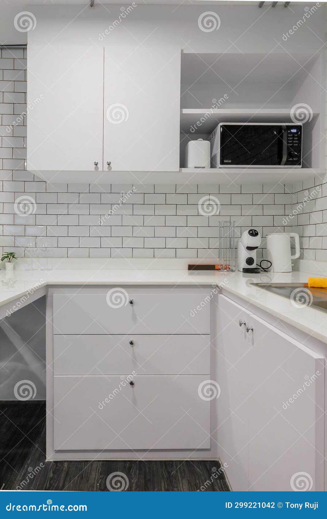 Minimal Kitchen Corner in Residence. Small Kitchen Counter Ideas Stock ...