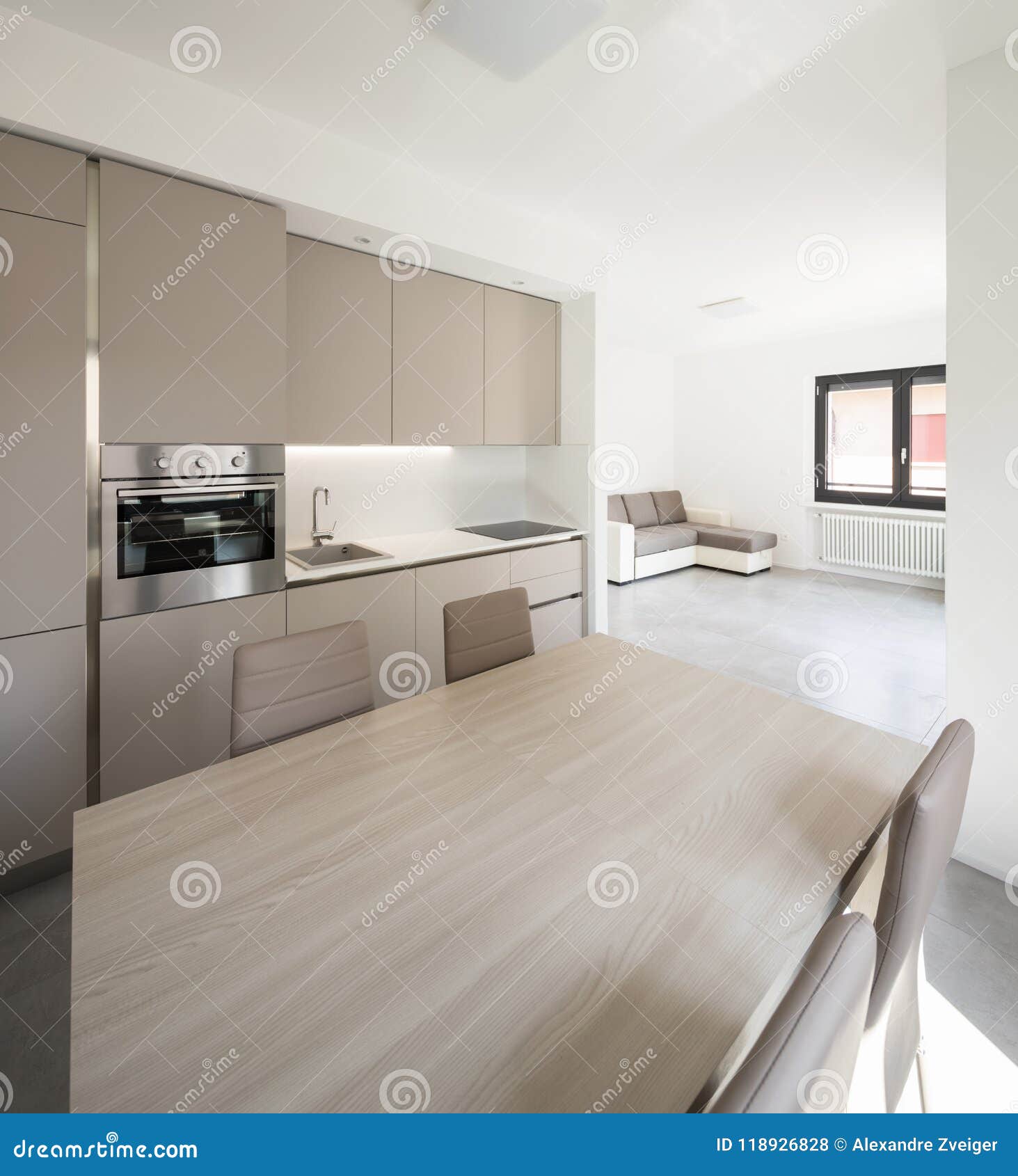 Minimal Kitchen in a Modern Apartment Stock Photo - Image of space ...