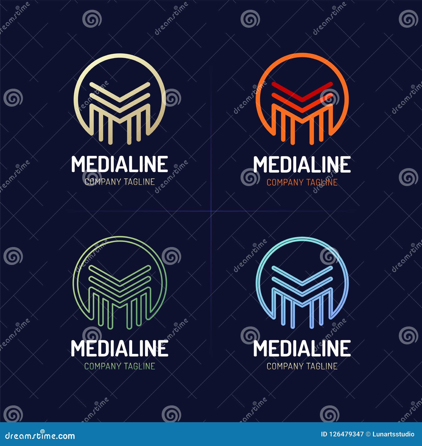 Minimal Line Font Style M Letter Logo with Circle Stock Illustration ...