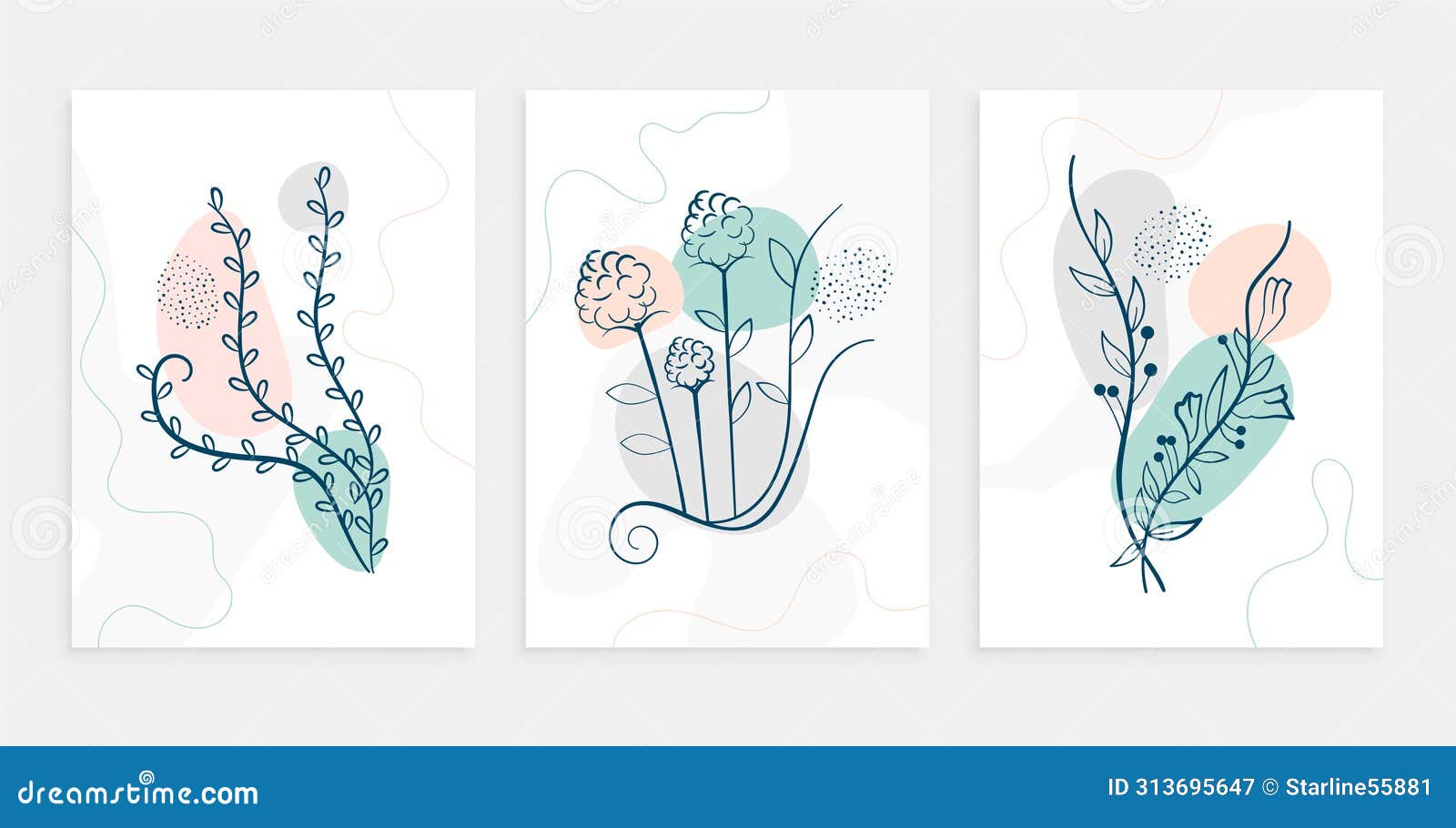 Minimal Line Leaves and Flower Poster Layout Set Stock Vector ...