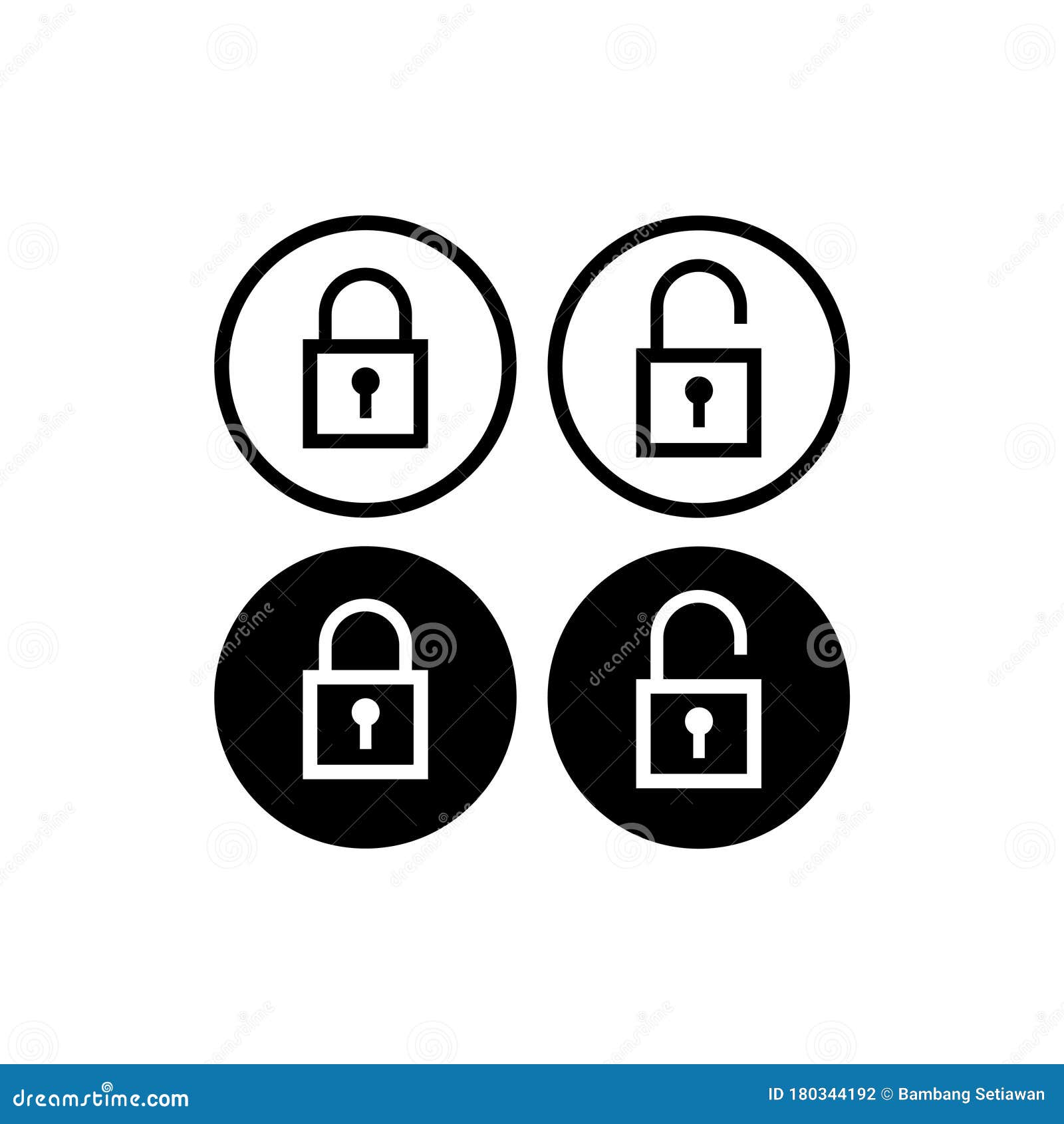 Minimal Lock Unlock Button Set. Outline Square Padlock Icon Vector ...