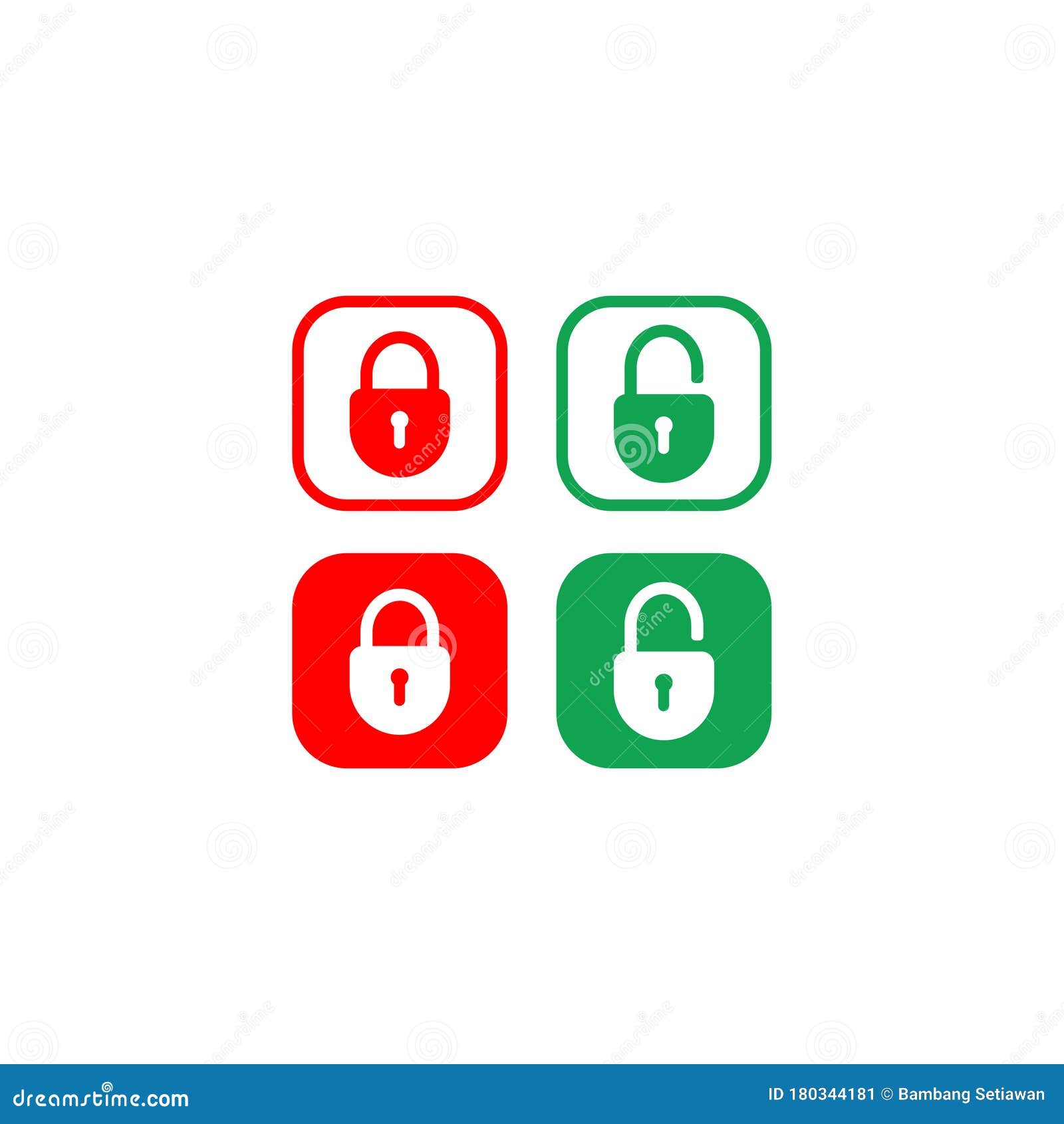 Minimal Lock Unlock Button Set. Padlock Icon Vector Illustration with ...