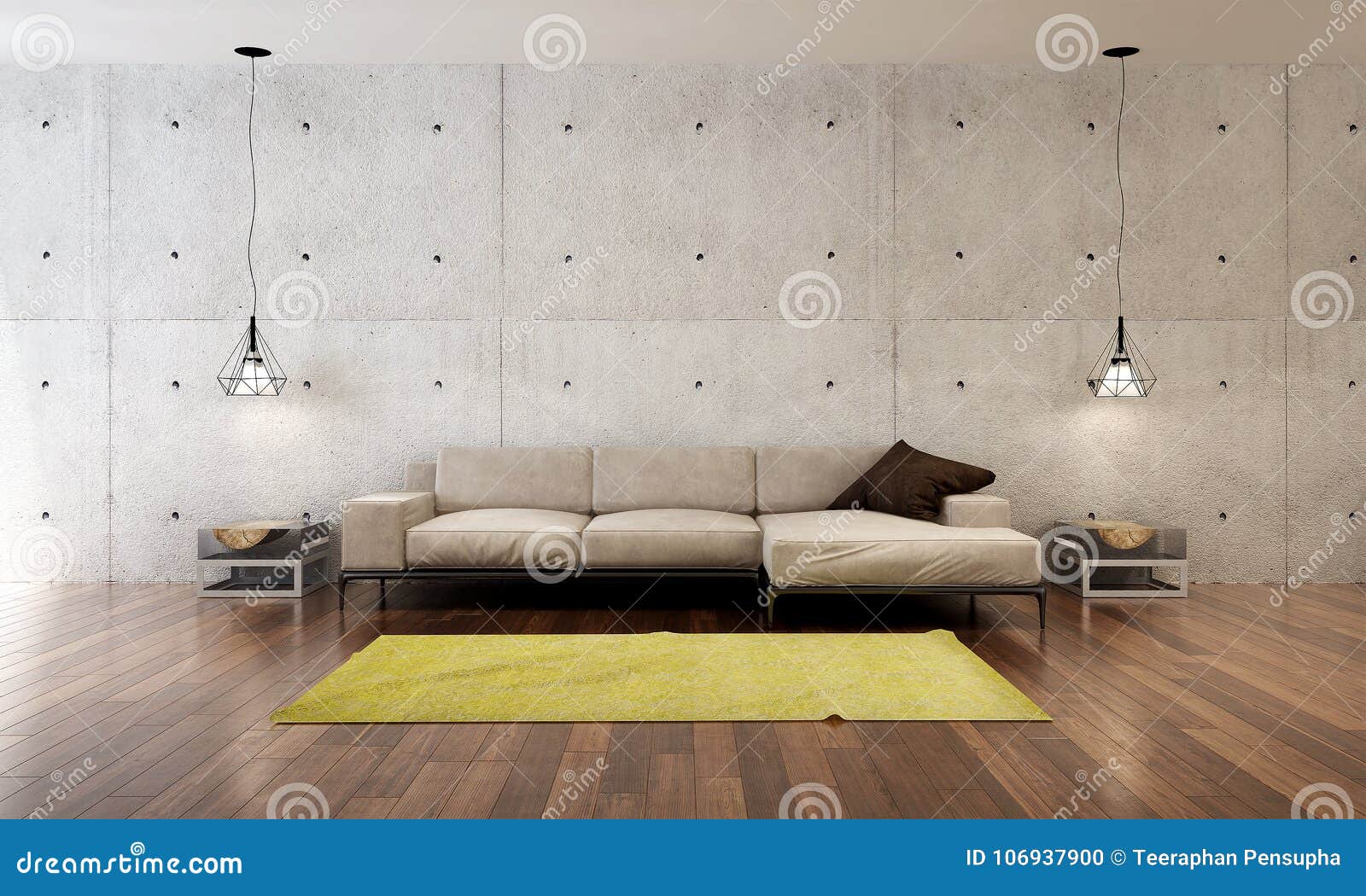 The Minimal Lounge And Living Room Interior Design And Concrete Wall ...