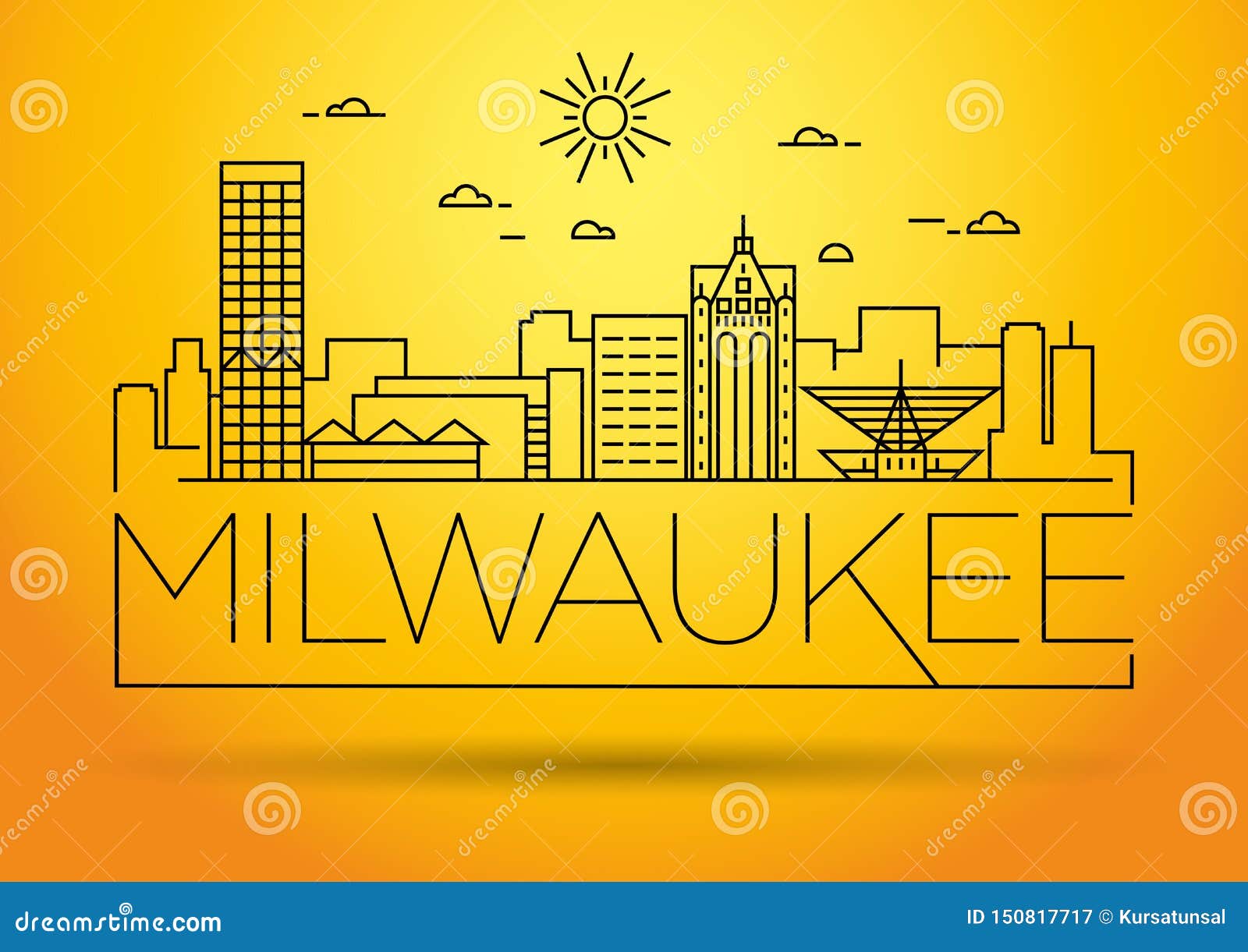 Minimal Milwaukee Linear City Skyline with Typographic Design Stock ...