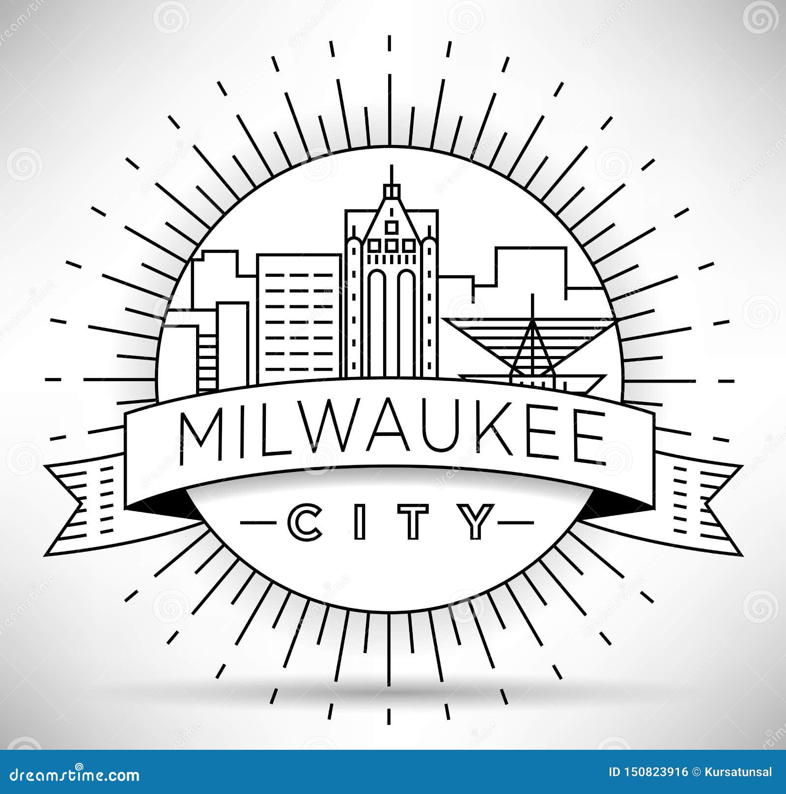 Minimal Milwaukee Linear City Skyline with Typographic Design Stock ...