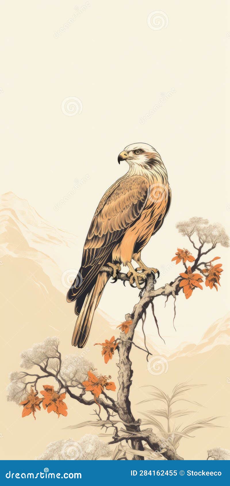 Minimal Mobile Wallpaper: Delicate Line Drawing of Hawk Perched on ...