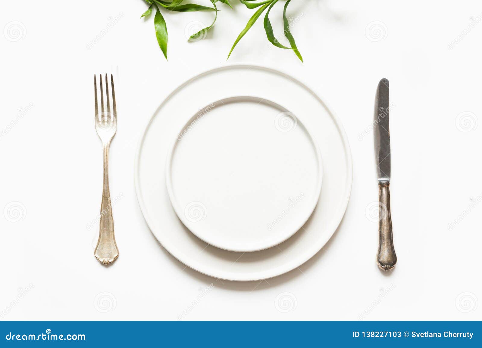 Minimal Modern Table Setting on White. View from Above. View from Above ...