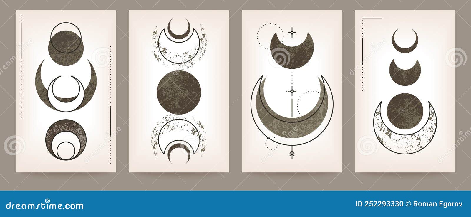 Minimal Moon Posters. Modern Abstract Cycle Lunar Shapes with Texture ...