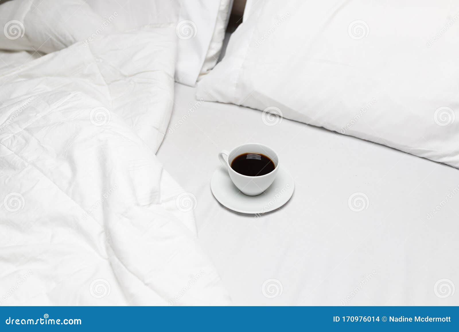 Minimal Mornings with a Cup of Coffee in Bed Stock Photo - Image of ...