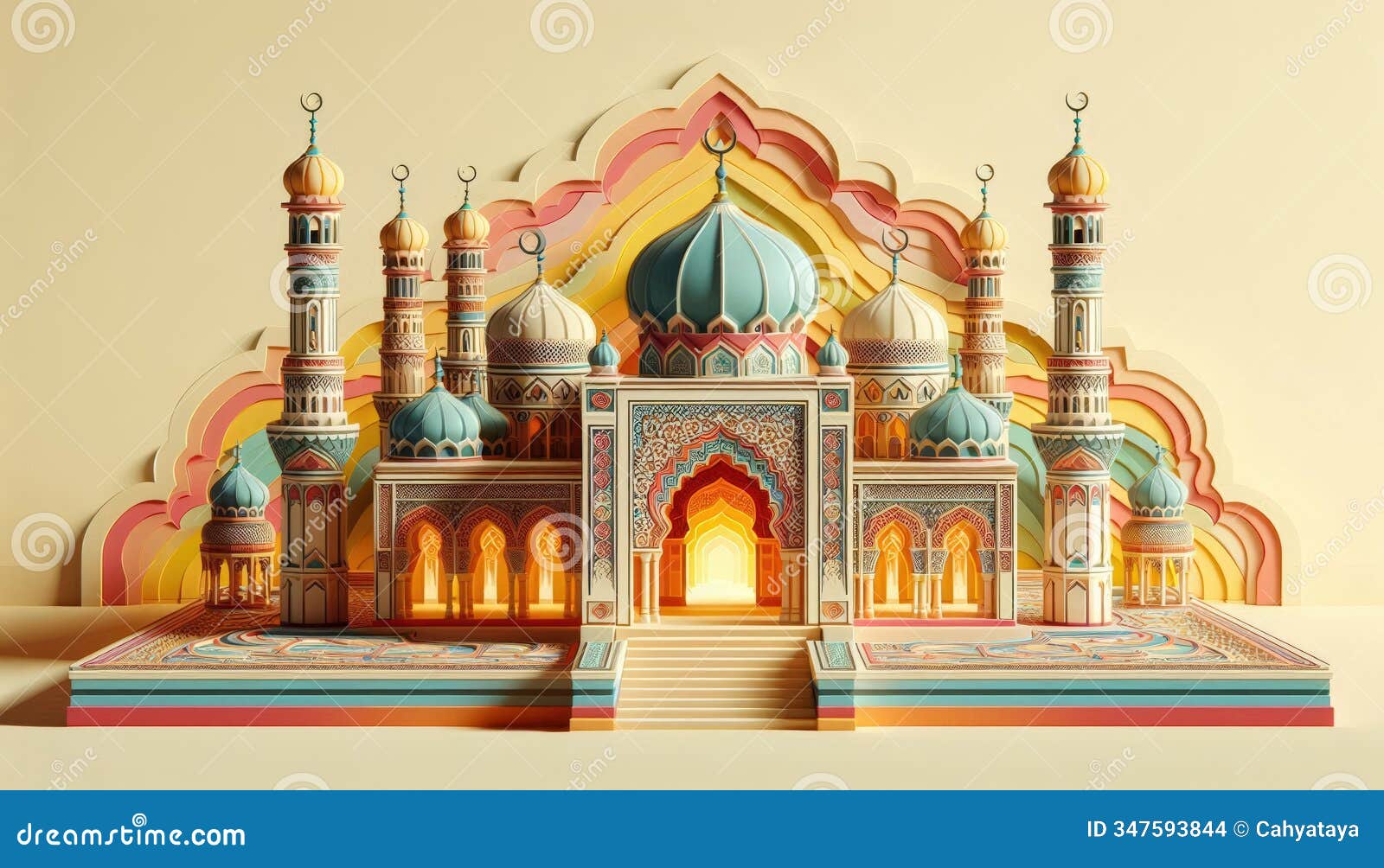 Minimal Mosque with Decorative Arches and Domes in 3D Animation Stock ...