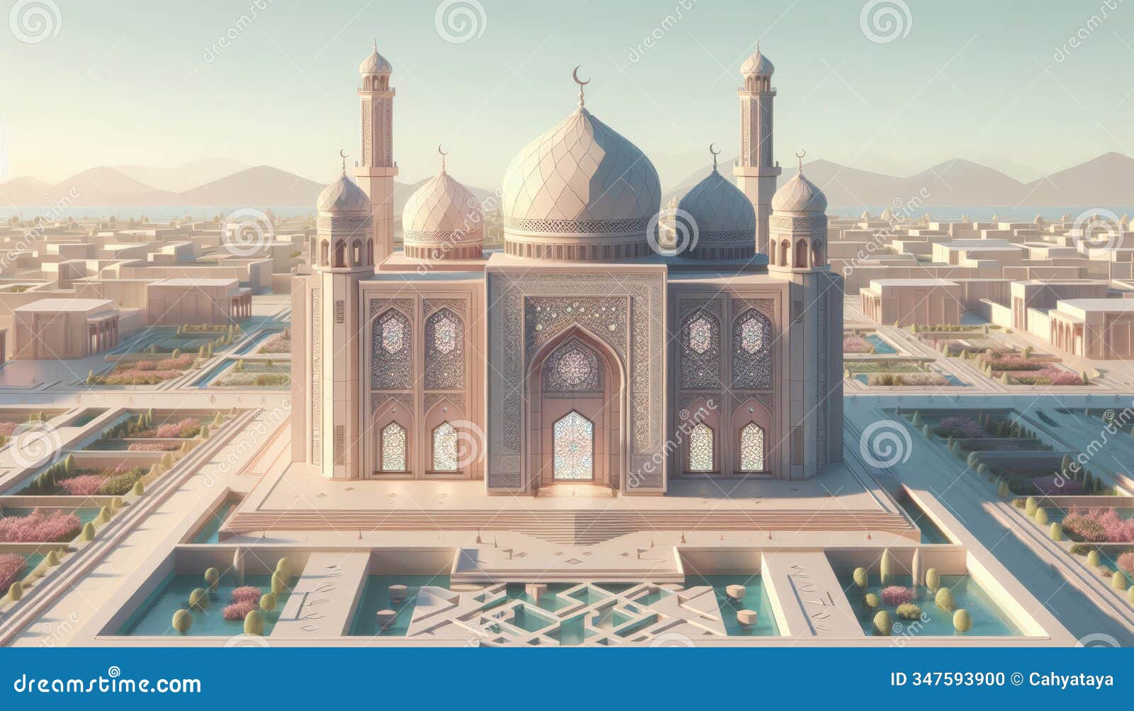 Minimal Mosque with Geometric Patterns and Ornate Windows Stock ...
