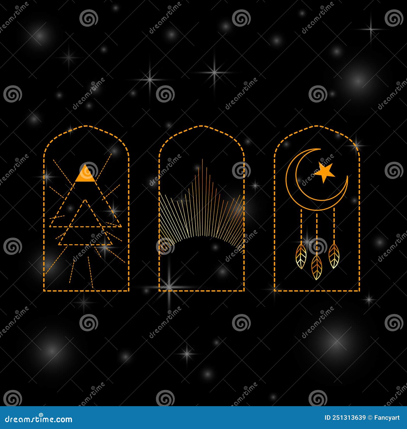 Minimal Mystic Doors Stairs. Boho Linear Logo Signs, Magic Frames, Arch ...