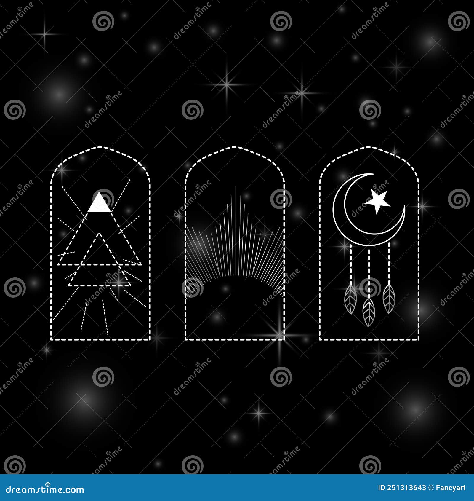Minimal Mystic Arches with Magic Symbols Dreamcatcher and Pyramids ...