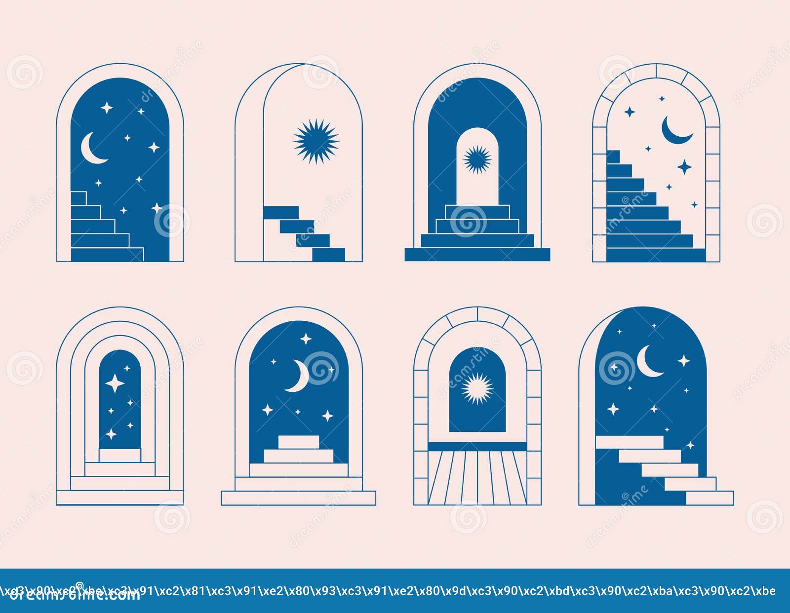 Minimal Mystic Doors Stairs. Boho Linear Logo Signs, Magic Frames, Arch ...