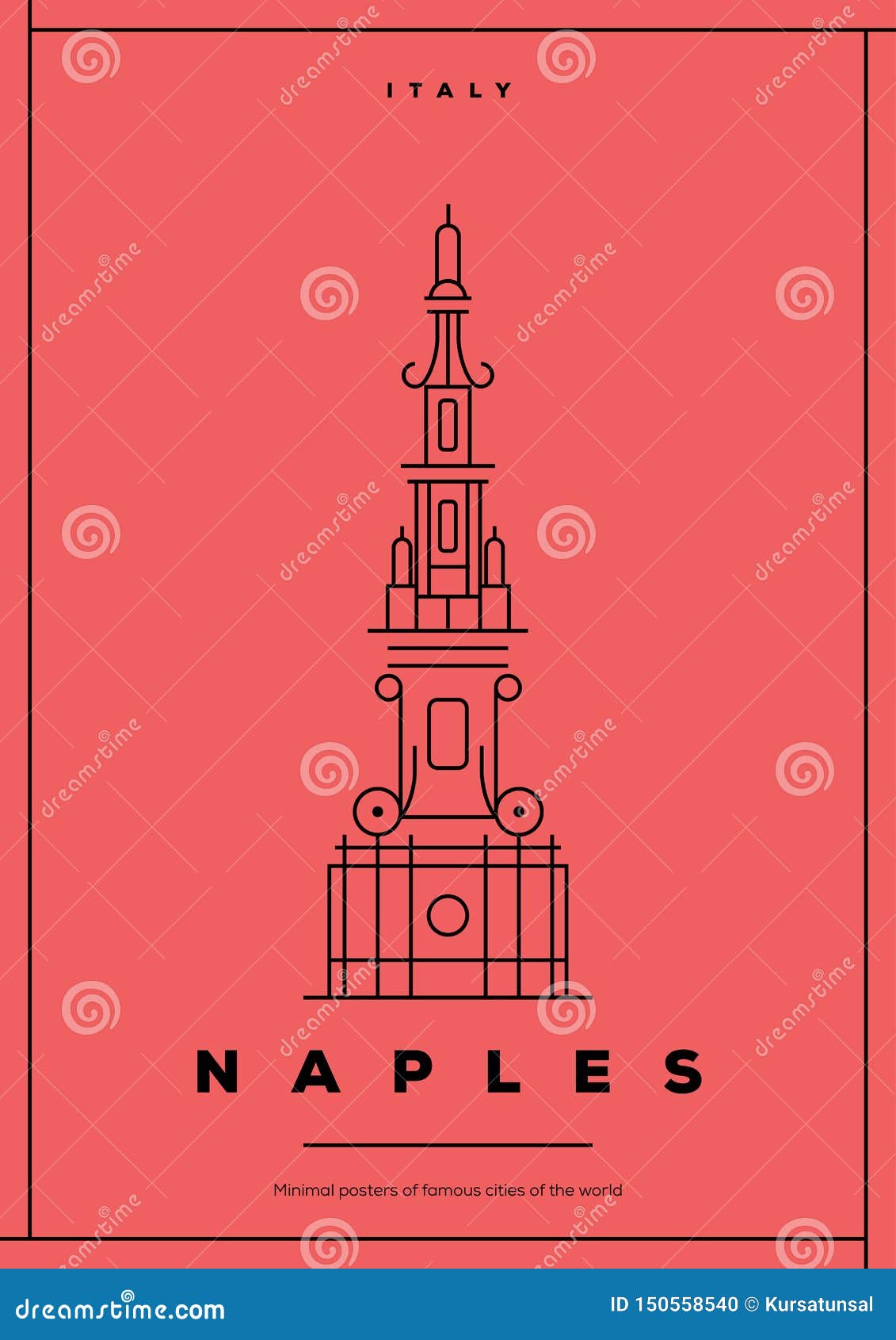 Naples City Skyline With Iconic Buildings And Landmarks Cartoon Vector ...