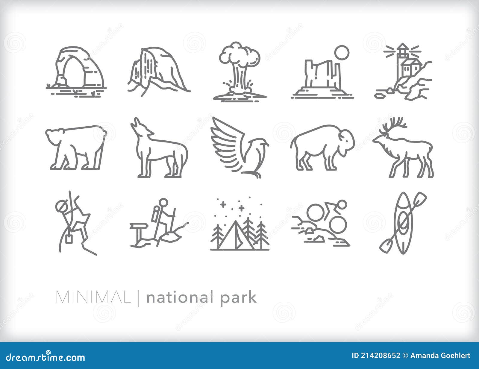 National Park Icon Set of Animals, Landmarks and Activities Stock ...