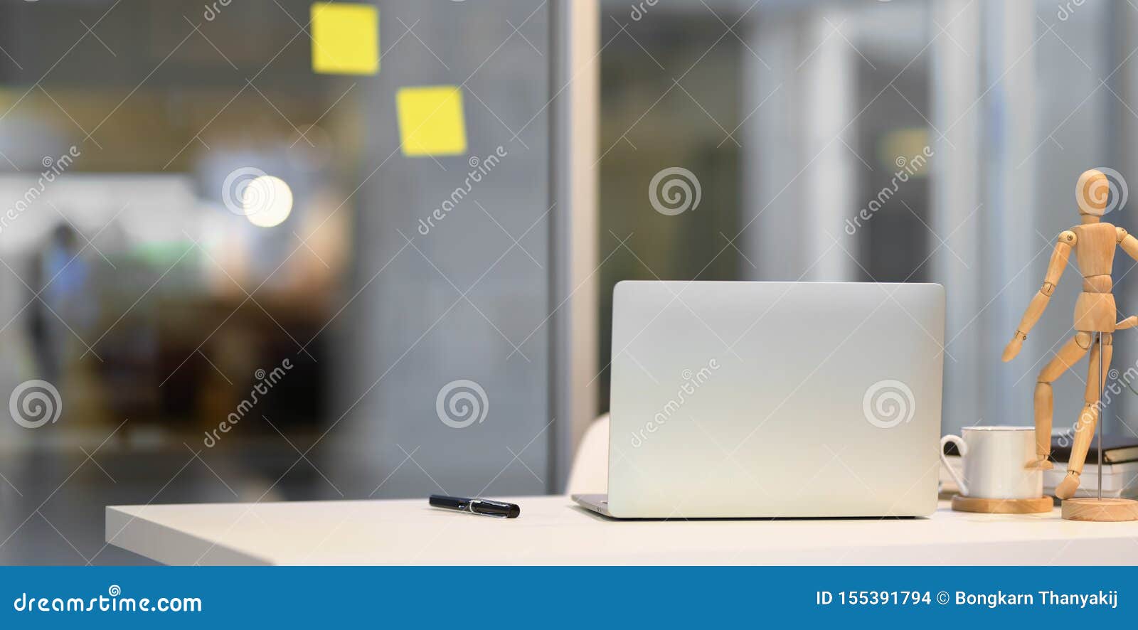Minimal Office Room with Laptop Computer Stock Photo - Image of ...