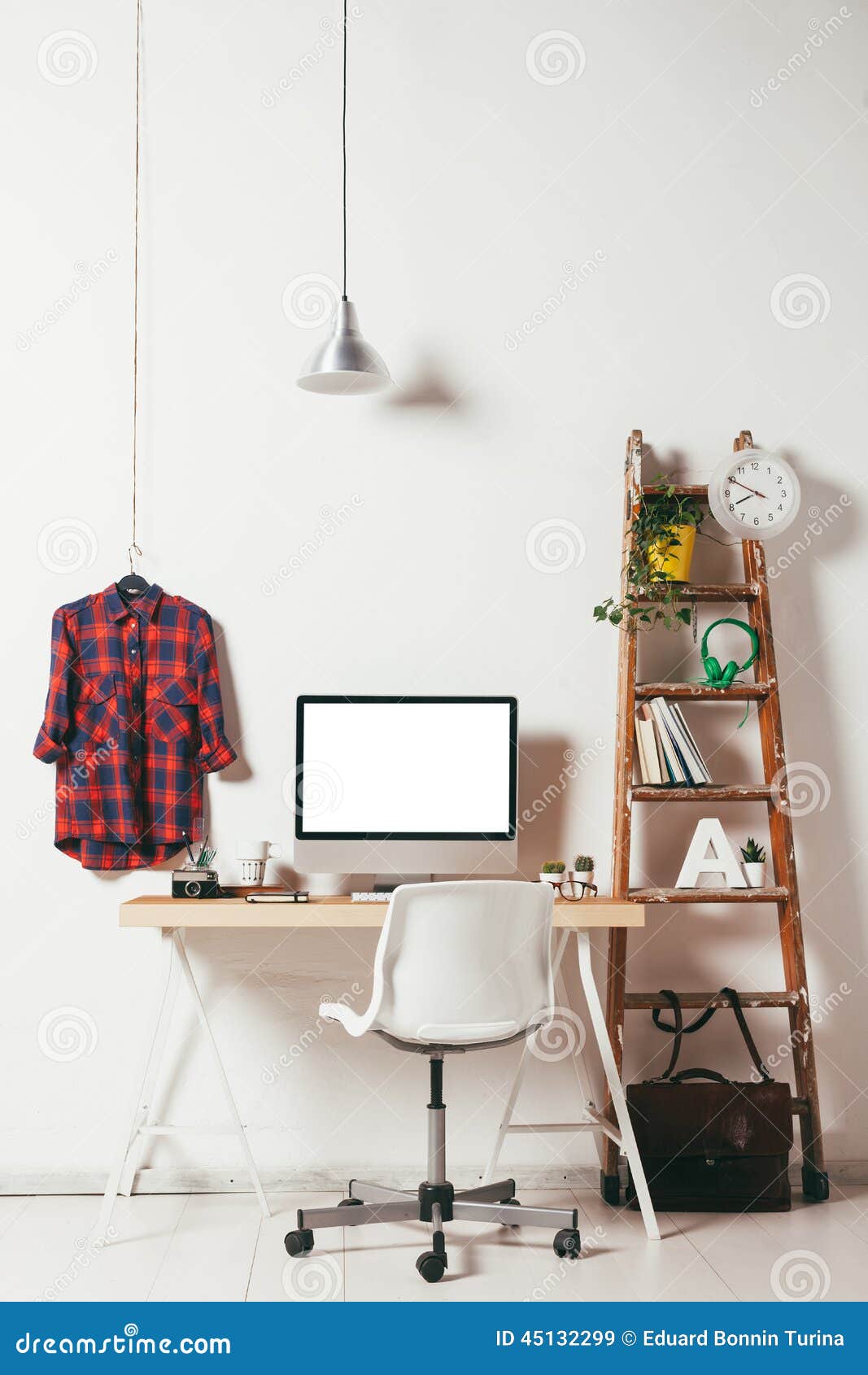 Minimal Office on White Background. Stock Image - Image of chair ...
