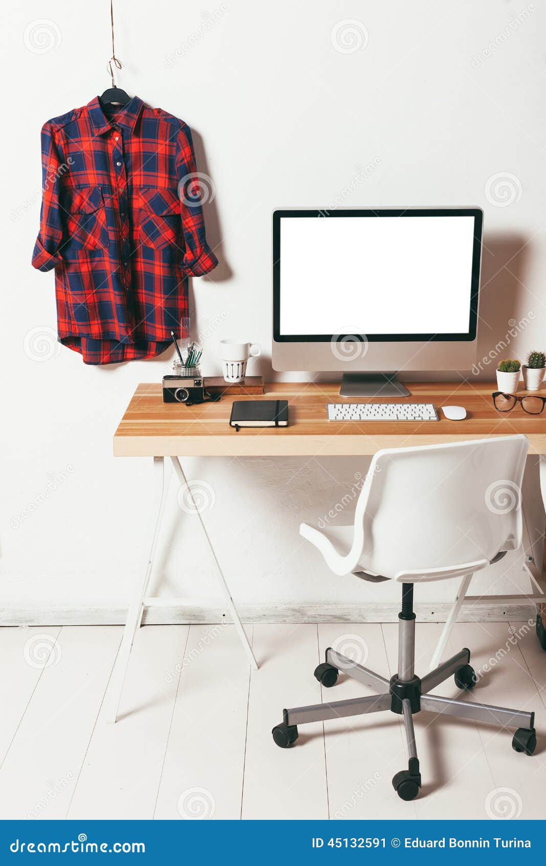 Minimal Office on White Background. Stock Image - Image of business ...