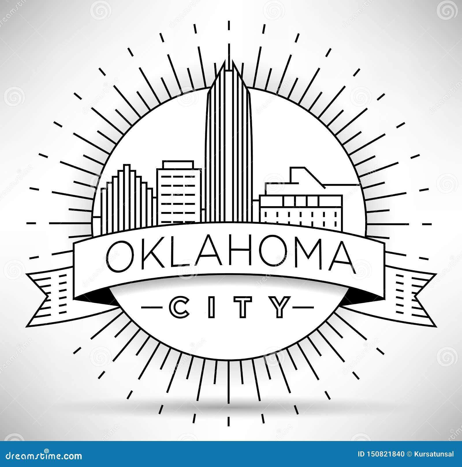 Minimal Oklahoma Linear City Skyline with Typographic Design Stock ...